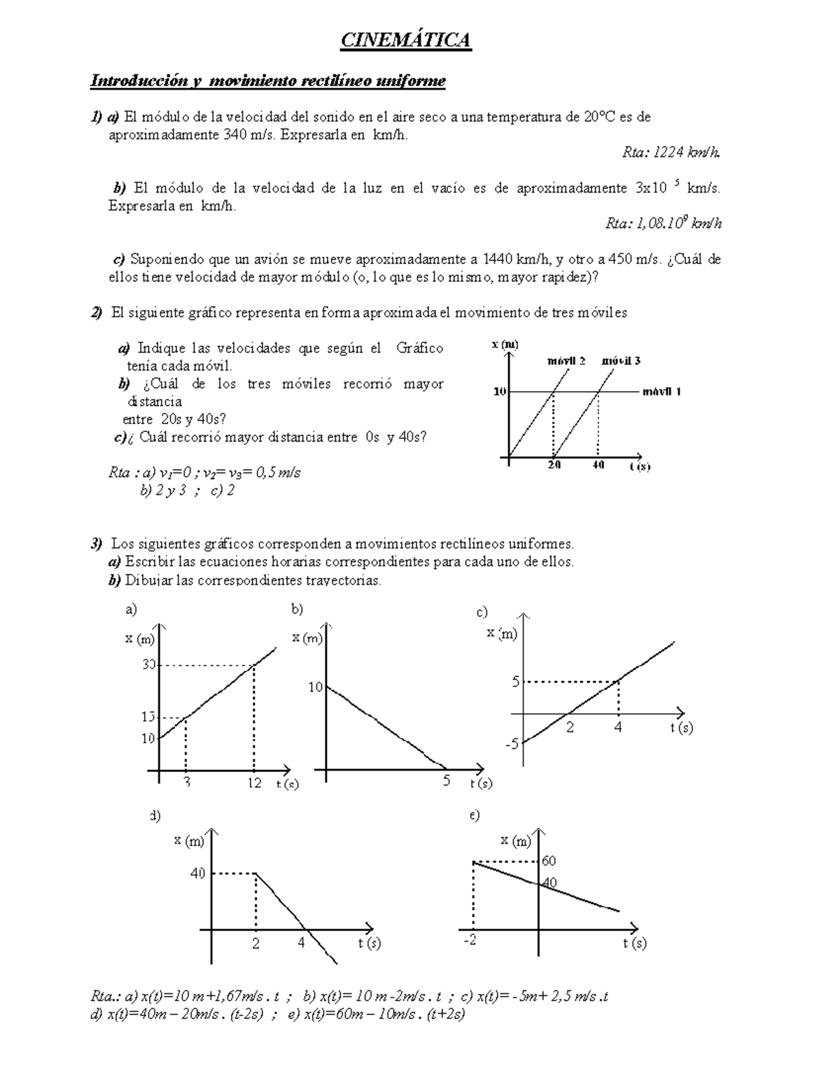 GUÍA DE MRU - Guia de ejercicios - CINEMÁTICA Introducción y movimiento ...