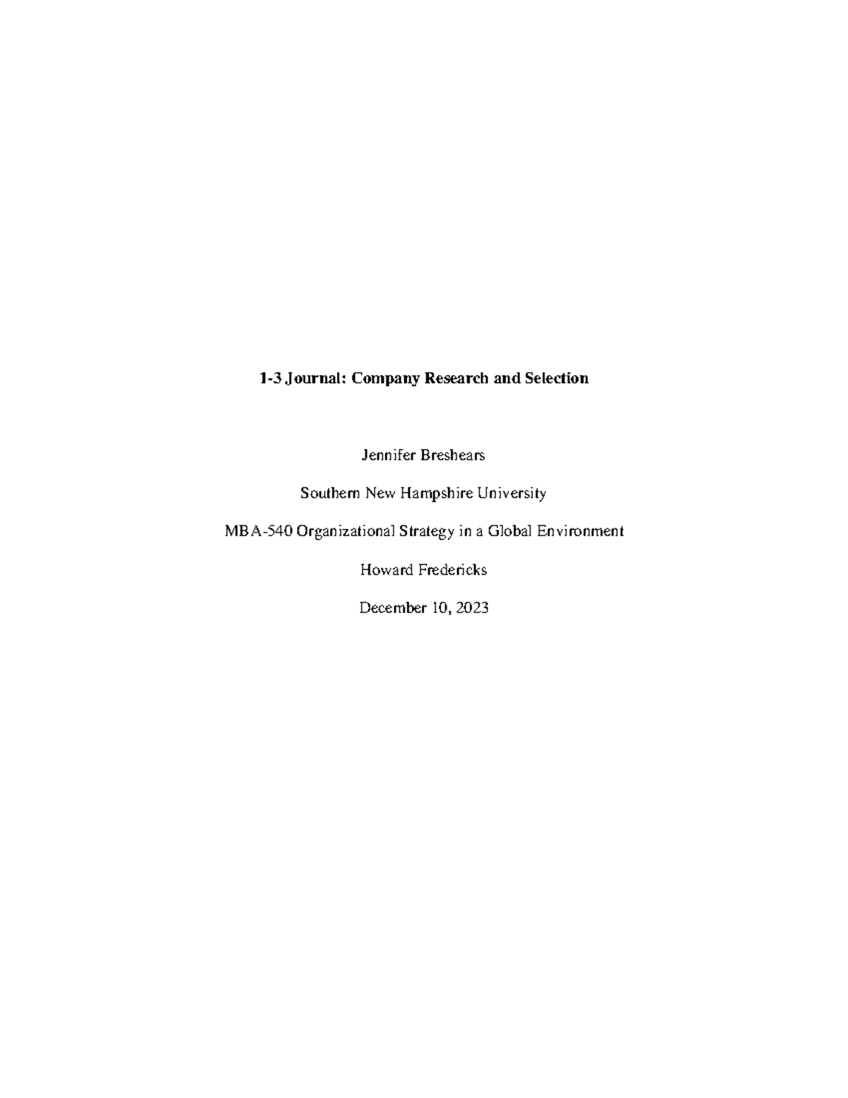 1-3 Journal Company Research and Selection - United Parcel Service is a ...