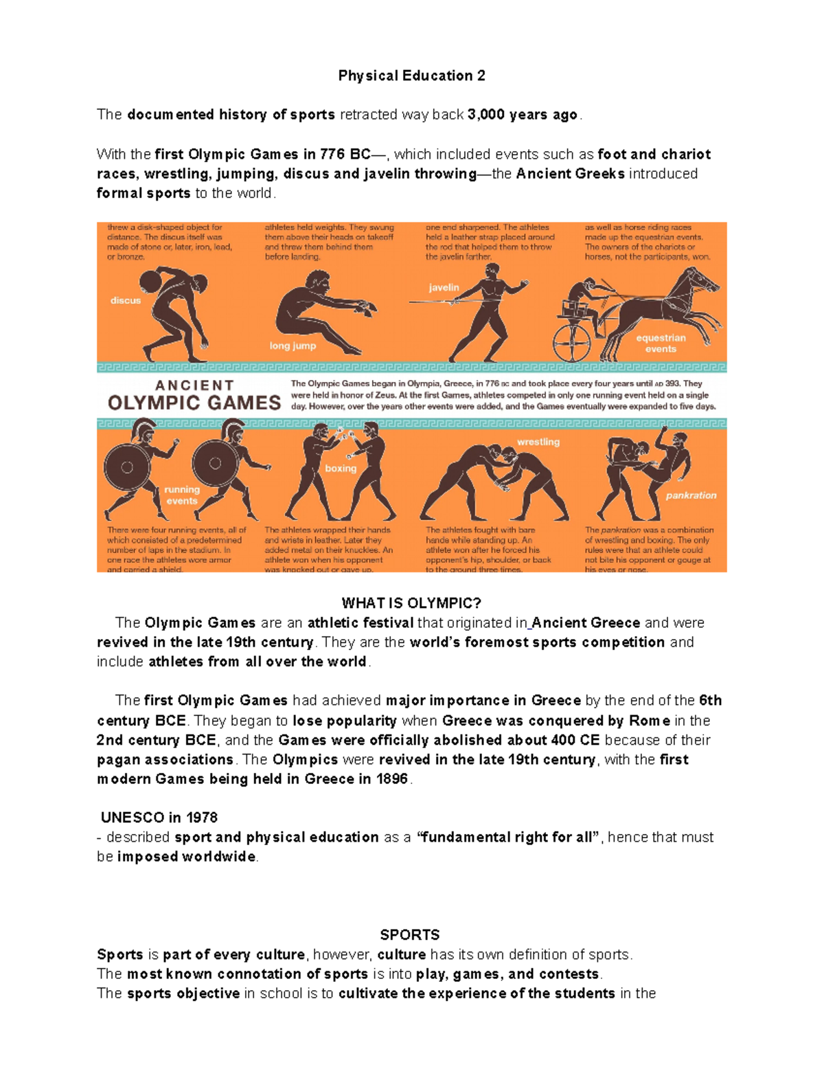PEH 2 - Reviewer - ...... - Physical Education 2 The documented history ...