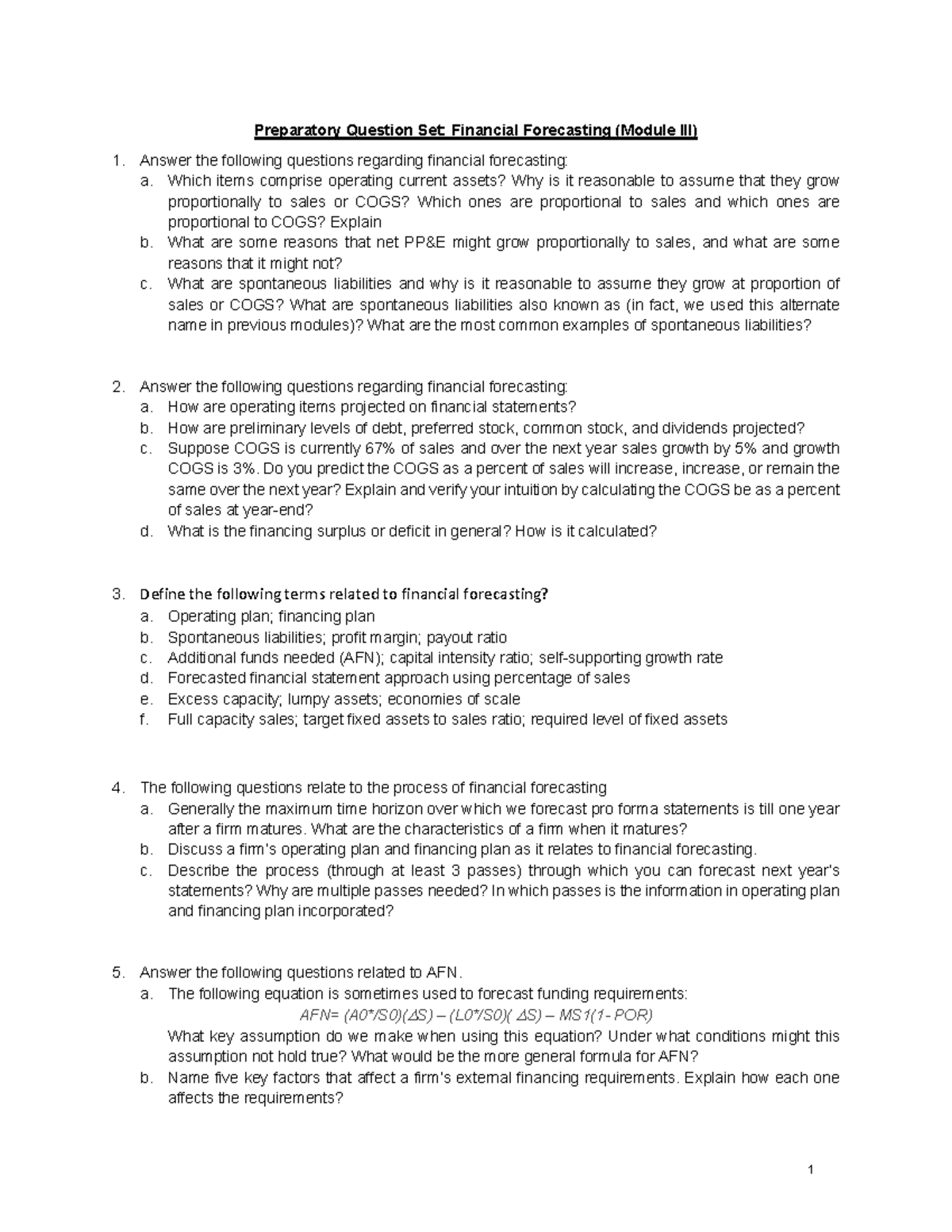 Prep Question 3 - Preparatory Question Set: Financial Forecasting ...