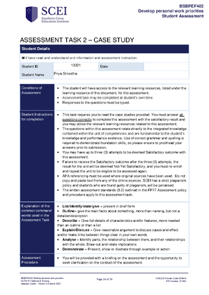 Task-2 CAse study - ASSESSMENT TASK 2 CASE STUDY Student Details ...