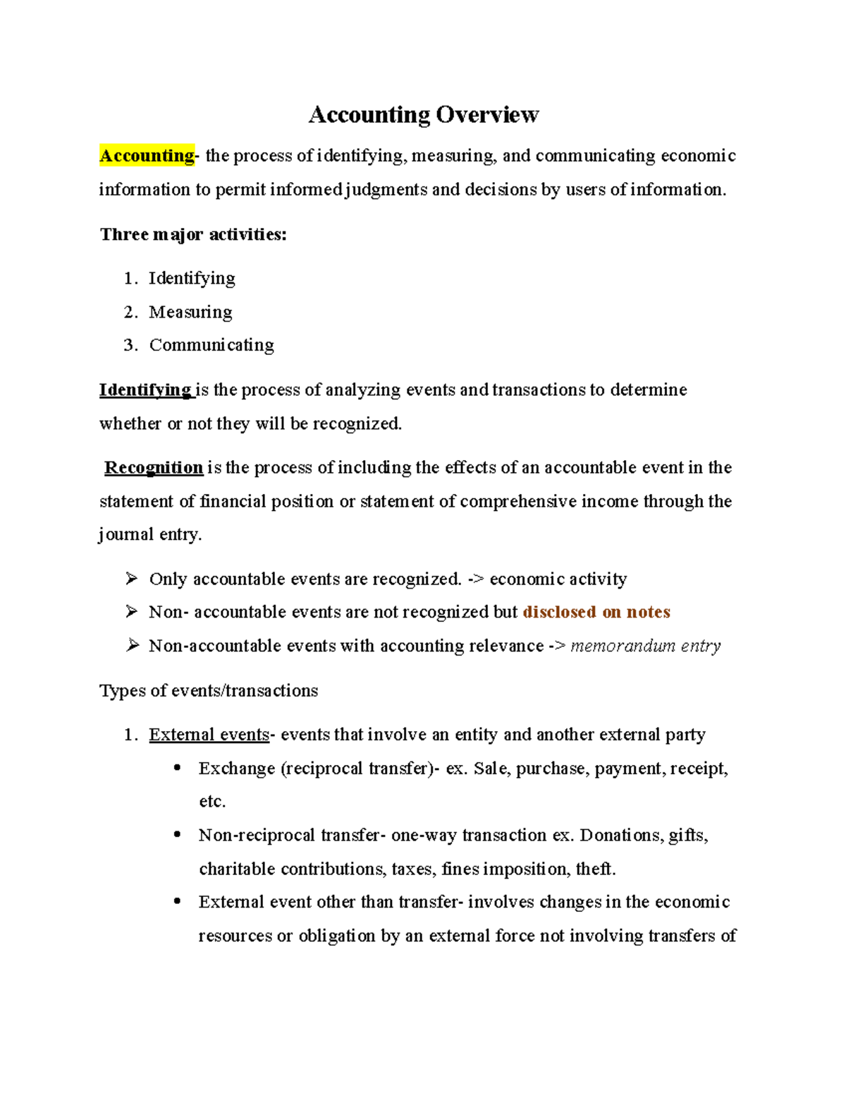Accounting Overview - Accounting Overview Accounting - the process of ...