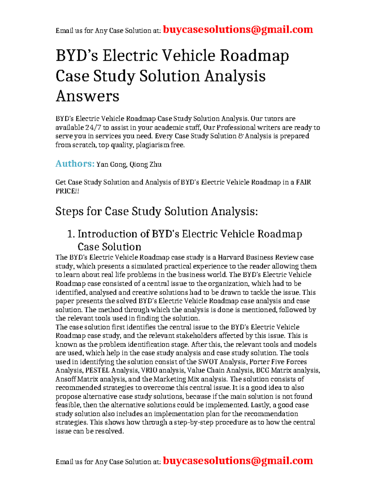 Case Solution BYD’s Electric Vehicle Roadmap - BYD’s Electric Vehicle ...