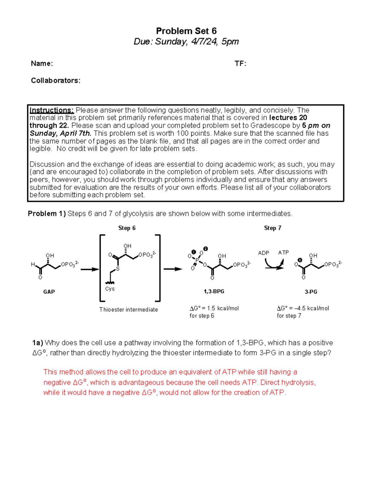 2024 Chem 27 Problem Set 6 Solutions Final - Name: TF: Collaborators: Problem Set 6 Due: Sunday ...