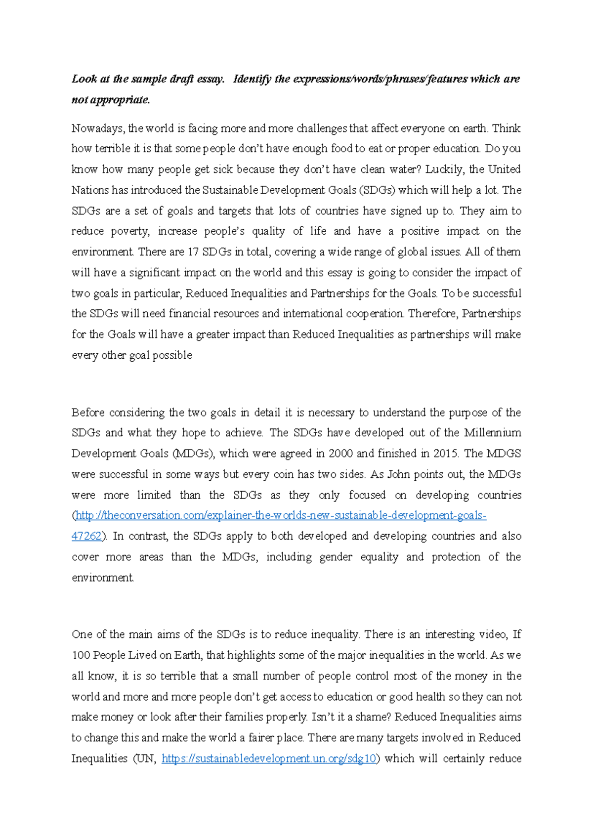 Task on Writing at University (Slide 27) - Look at the sample draft ...