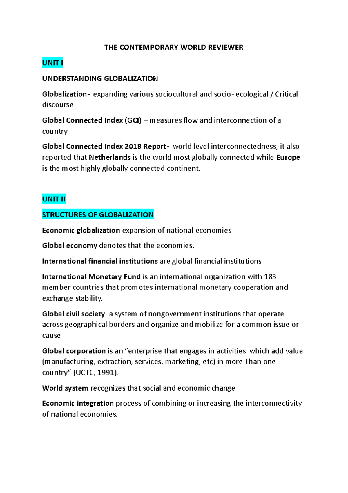 Contemporary reviewer - THE CONTEMPORARY WORLD REVIEWER UNIT l ...