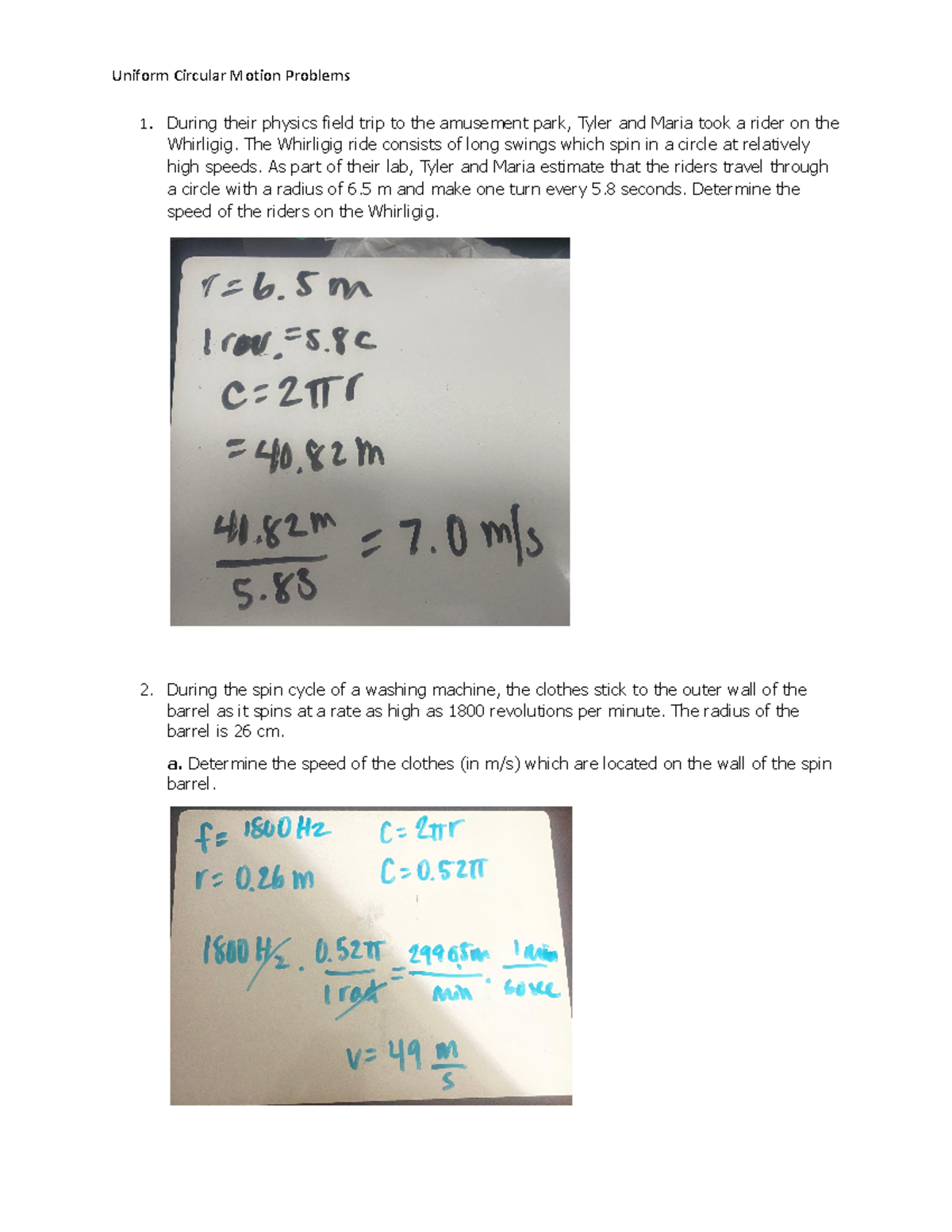 UCM and Gravity Practice Problems - During their physics field trip to ...
