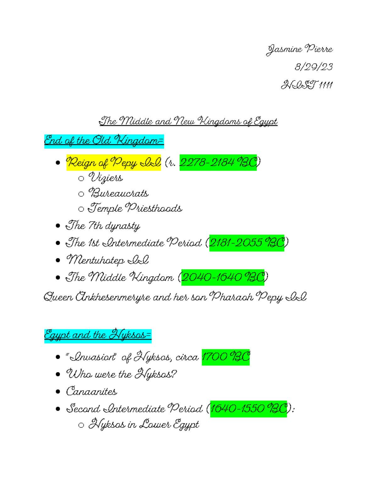 The MIddle and New Kingdom of Egypt - HIST1111 - Studocu