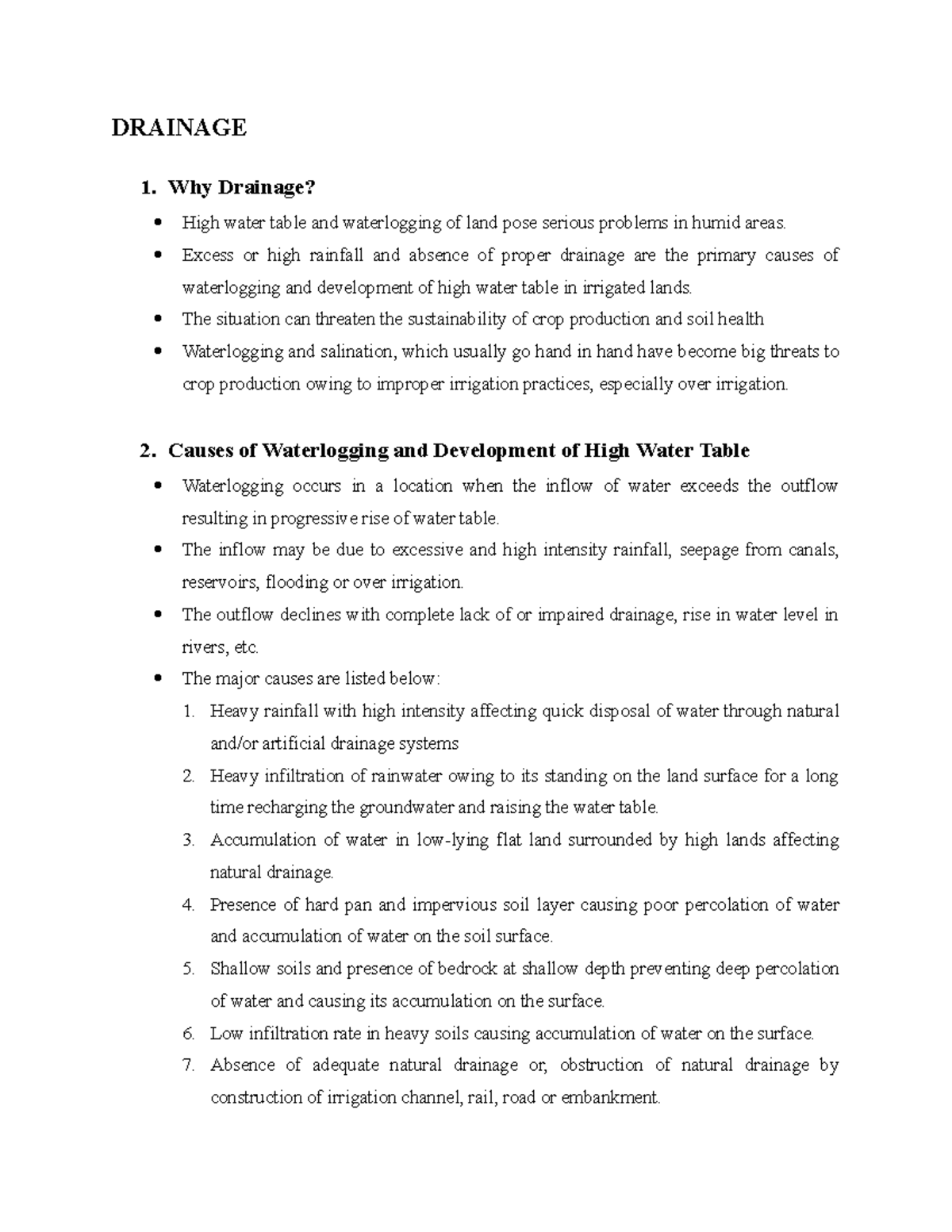 Drainage - Irrigation Engineering class notes - DRAINAGE 1. Why ...