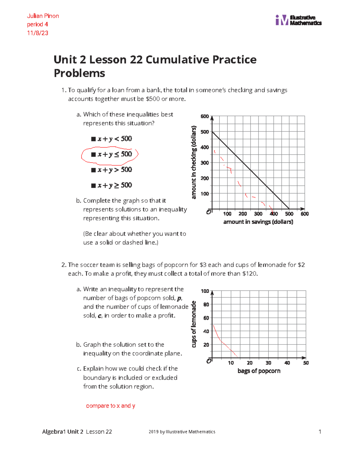 Julian Pinon - Alg1.2.22 Practice Problems - Unit 2 Lesson 22 Cumulative Practice Problems To ...