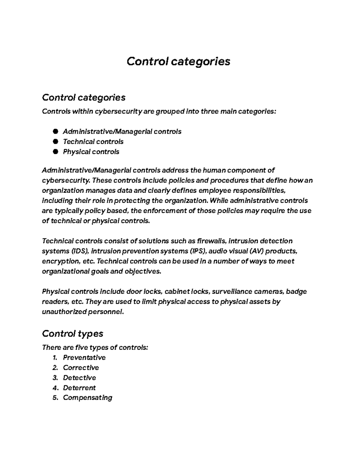 Control-categories - The control categories - Control categories ...