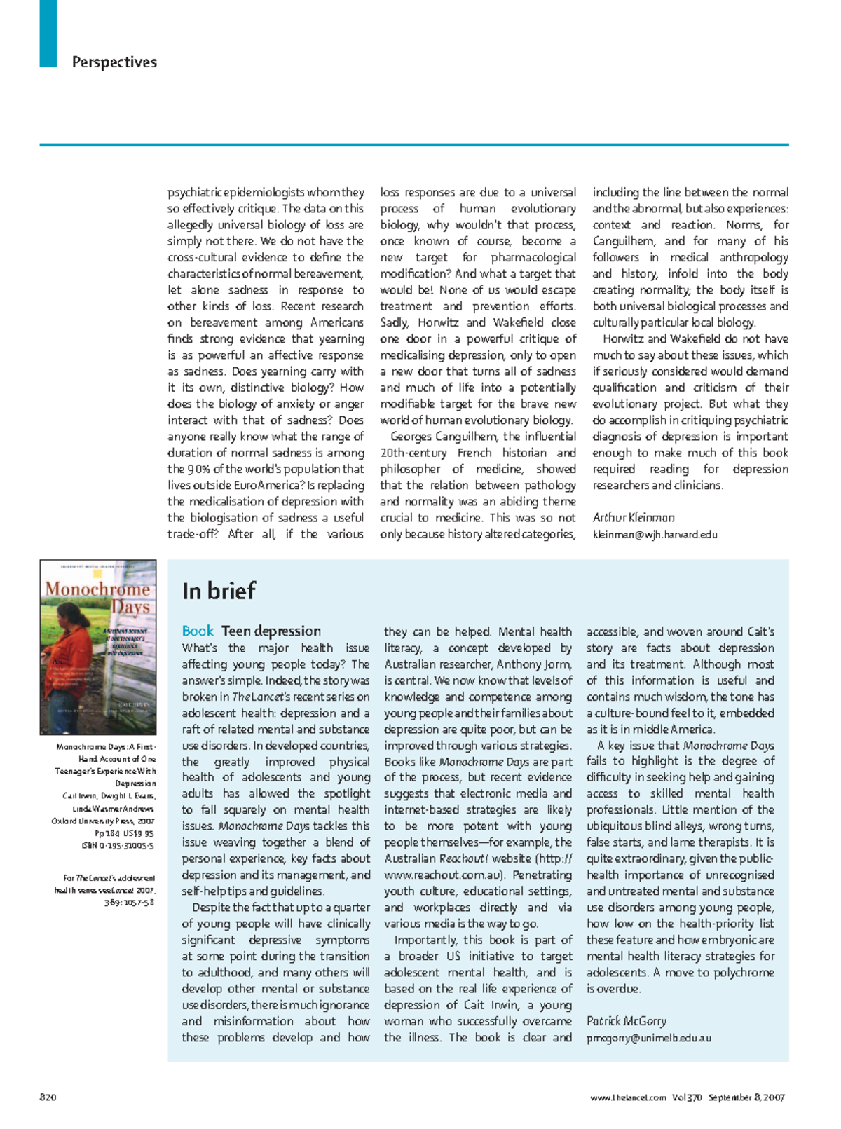 Teen-depression lancet - Perspectives 820 thelancet Vol 370 September 8 ...