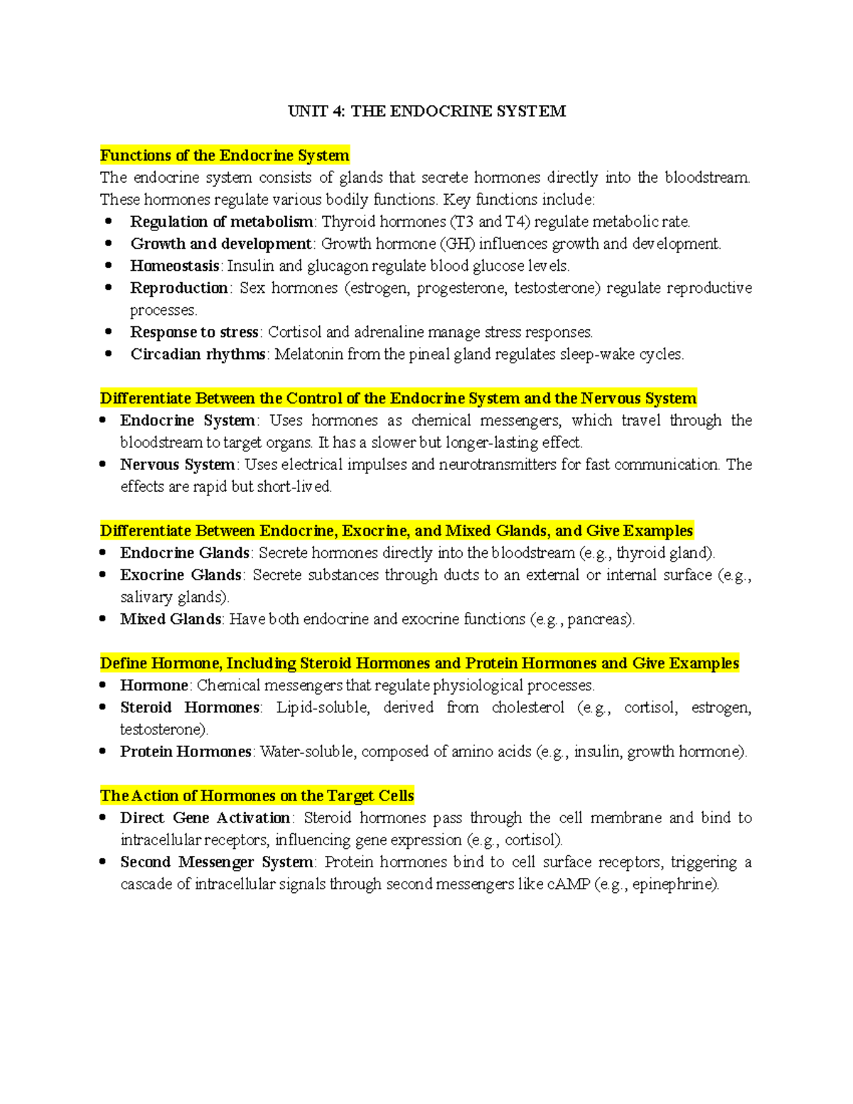 Week 6 - UNIT 4 Endocrine System Weekly Objectives - UNIT 4: THE ...