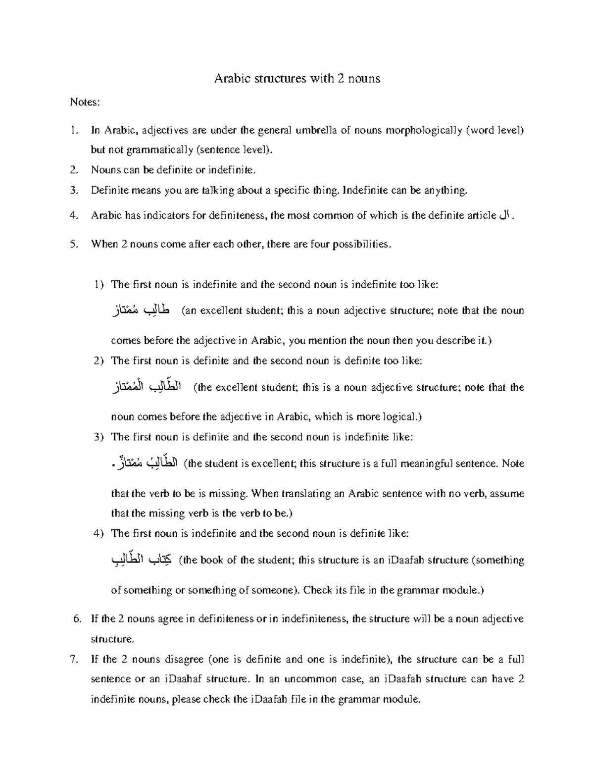 Arabic structures with 2 nouns - Arabic structures with 2 nouns Notes ...