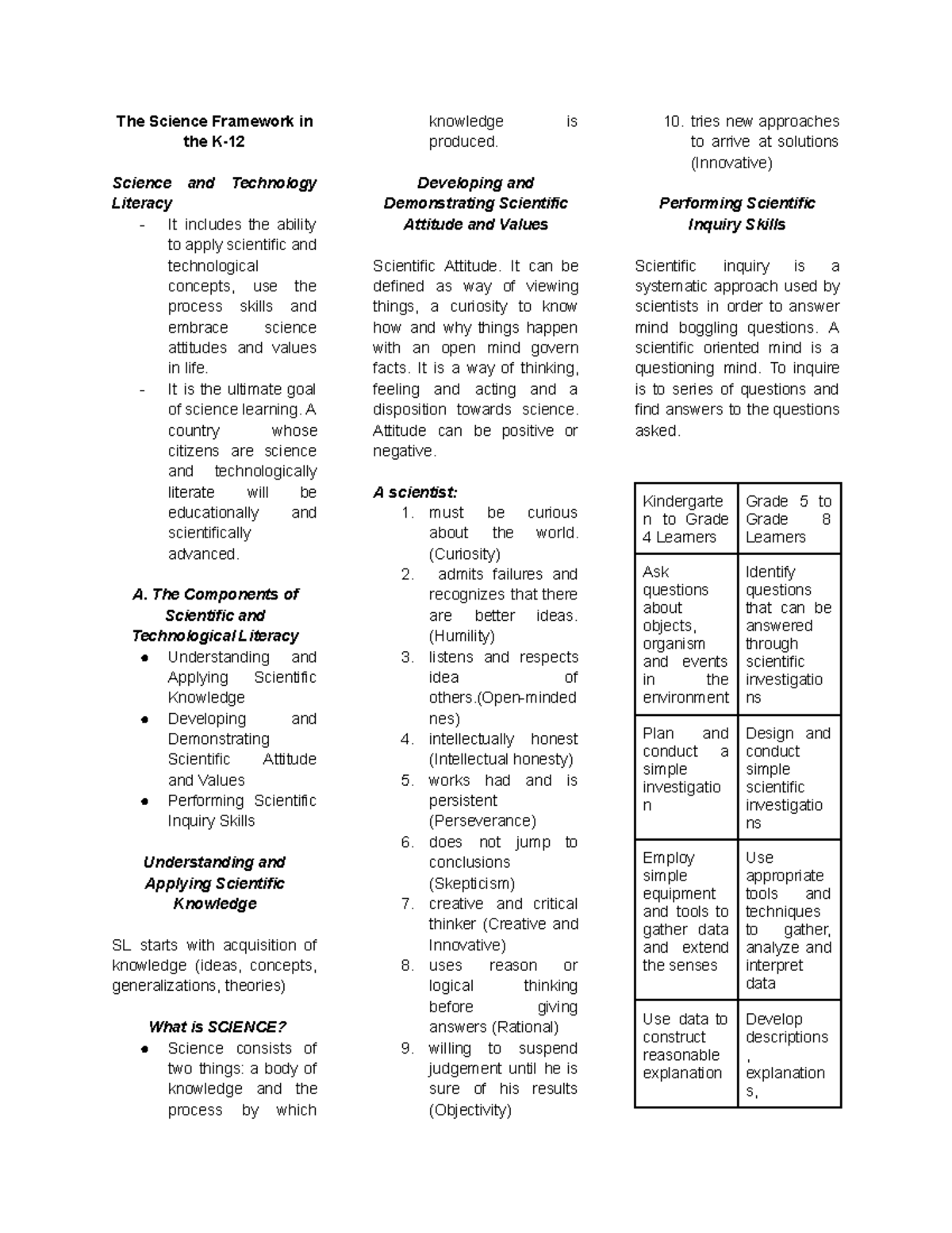 Science Reviewer - The Science Framework in the K- Science and ...