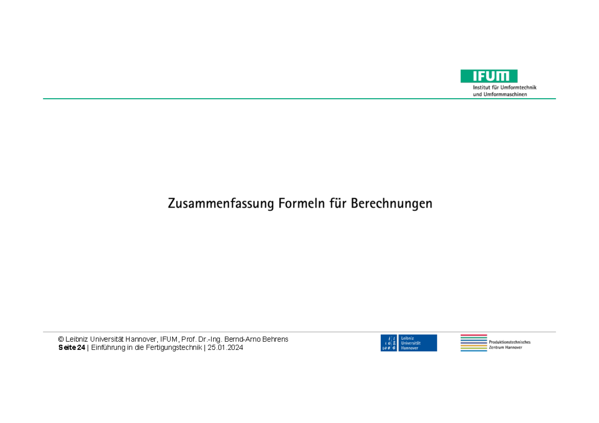 Formelsammlung IFUM - © Leibniz Universität Hannover, IFUM, Prof. Dr ...