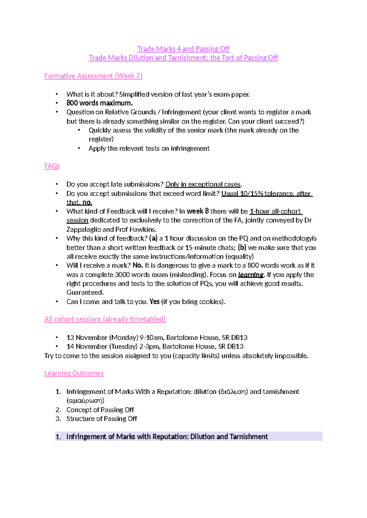 TMs 4 and Passing Off - Lecture 6 - Trade Marks 4 and Passing Off Trade ...