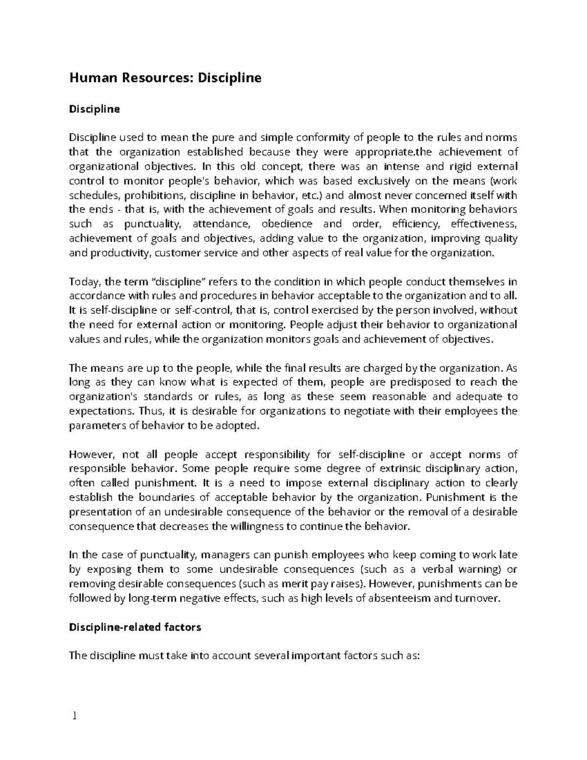 Discipline in human resources. - Human Resources: Discipline Discipline ...