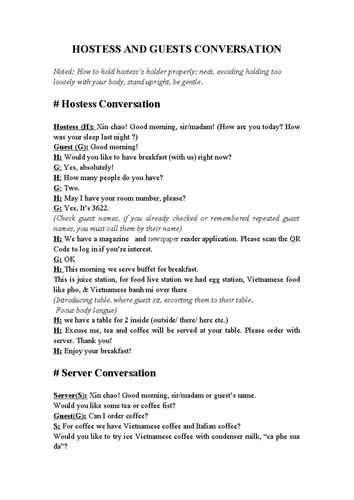 Hostess Server Brand Standard For Breakfast English Version - HOSTESS ...