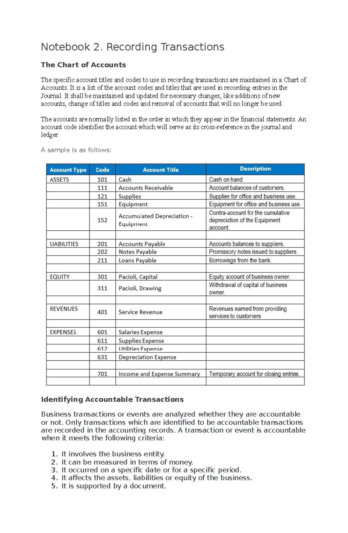 Introduction to Accounting and Bookkeeping - Notebook 2. Recording ...