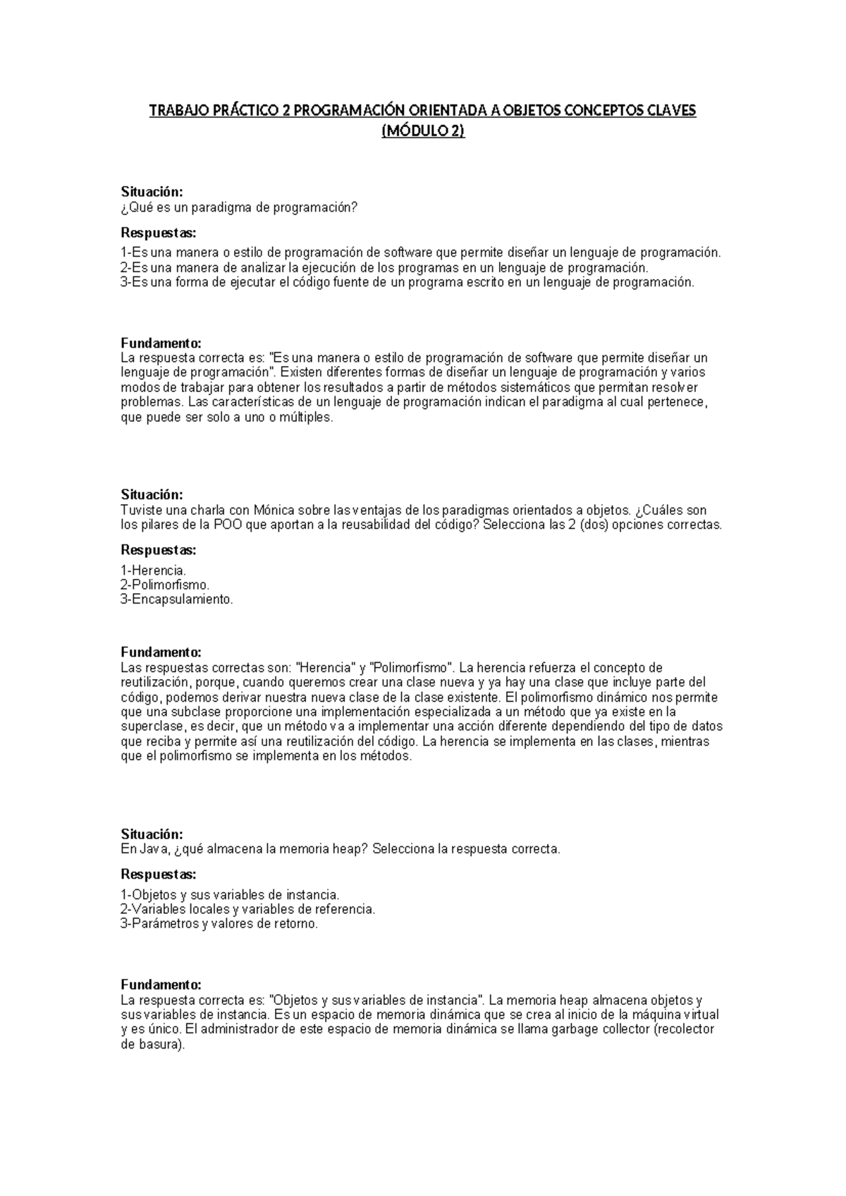 Trabajo Práctico 2 Programación Orientada A Objetos Conceptos Claves - TRABAJO PRÁCTICO 2 - Studocu