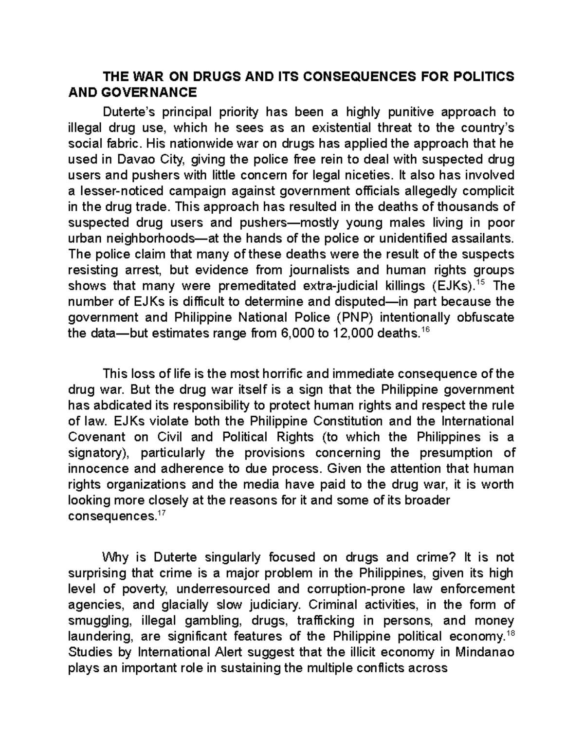 THE WAR ON Drugs AND ITS Consequences FOR Politics AND Governance - THE ...