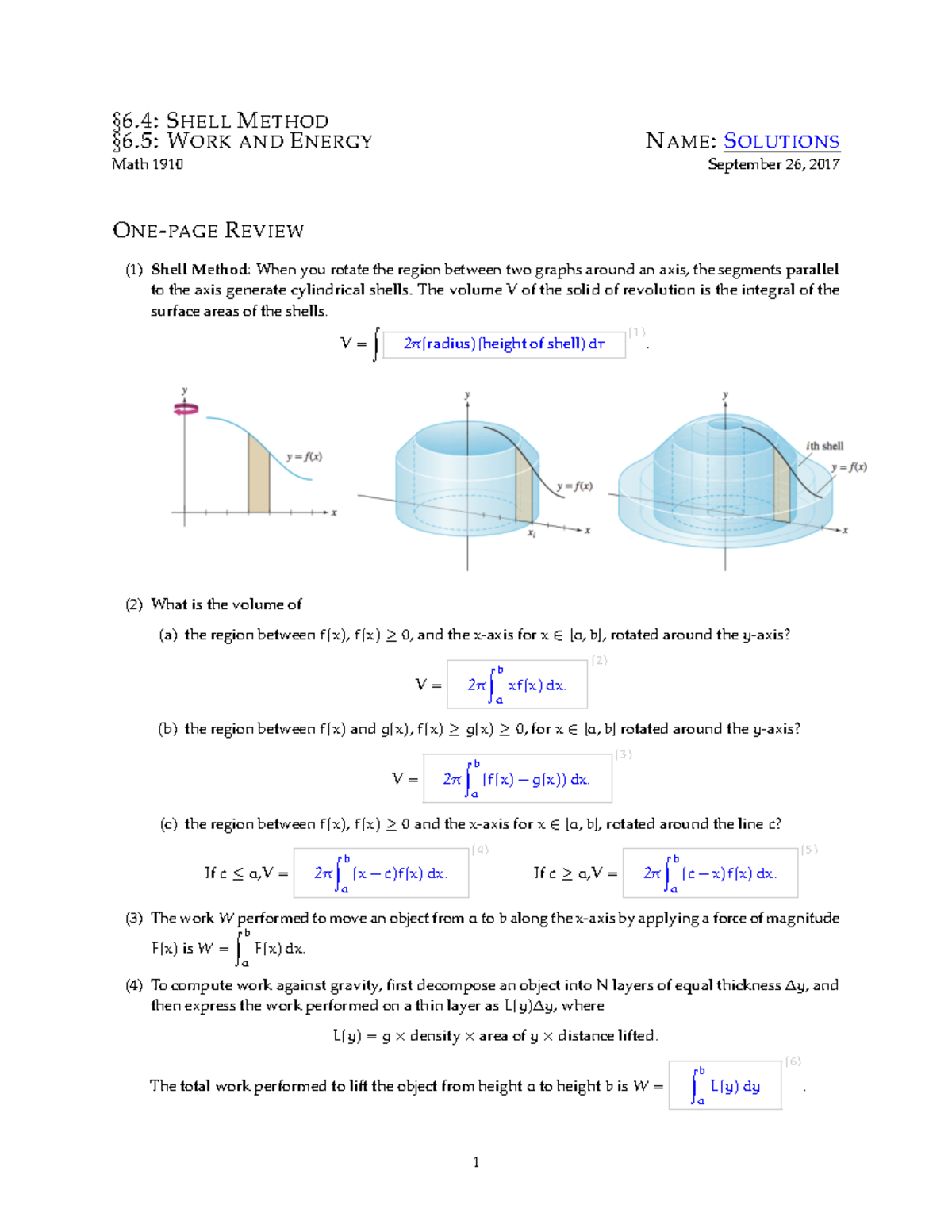 1910fa17-recitation 07-solutions - §6: SHELL METHOD §6: WORK AND ENERGY ...