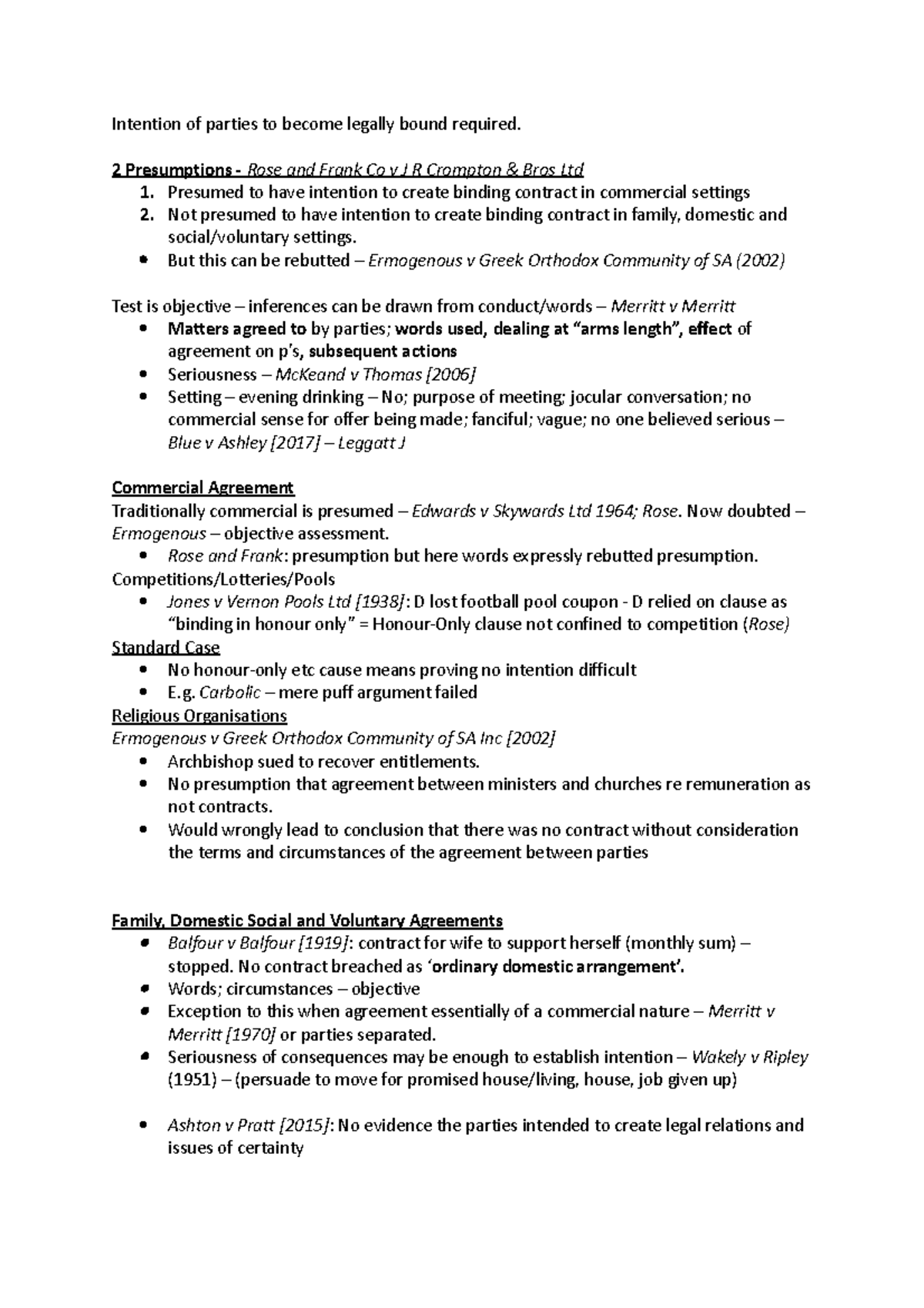 Formation - Intention to create legal relations - Intention of parties ...
