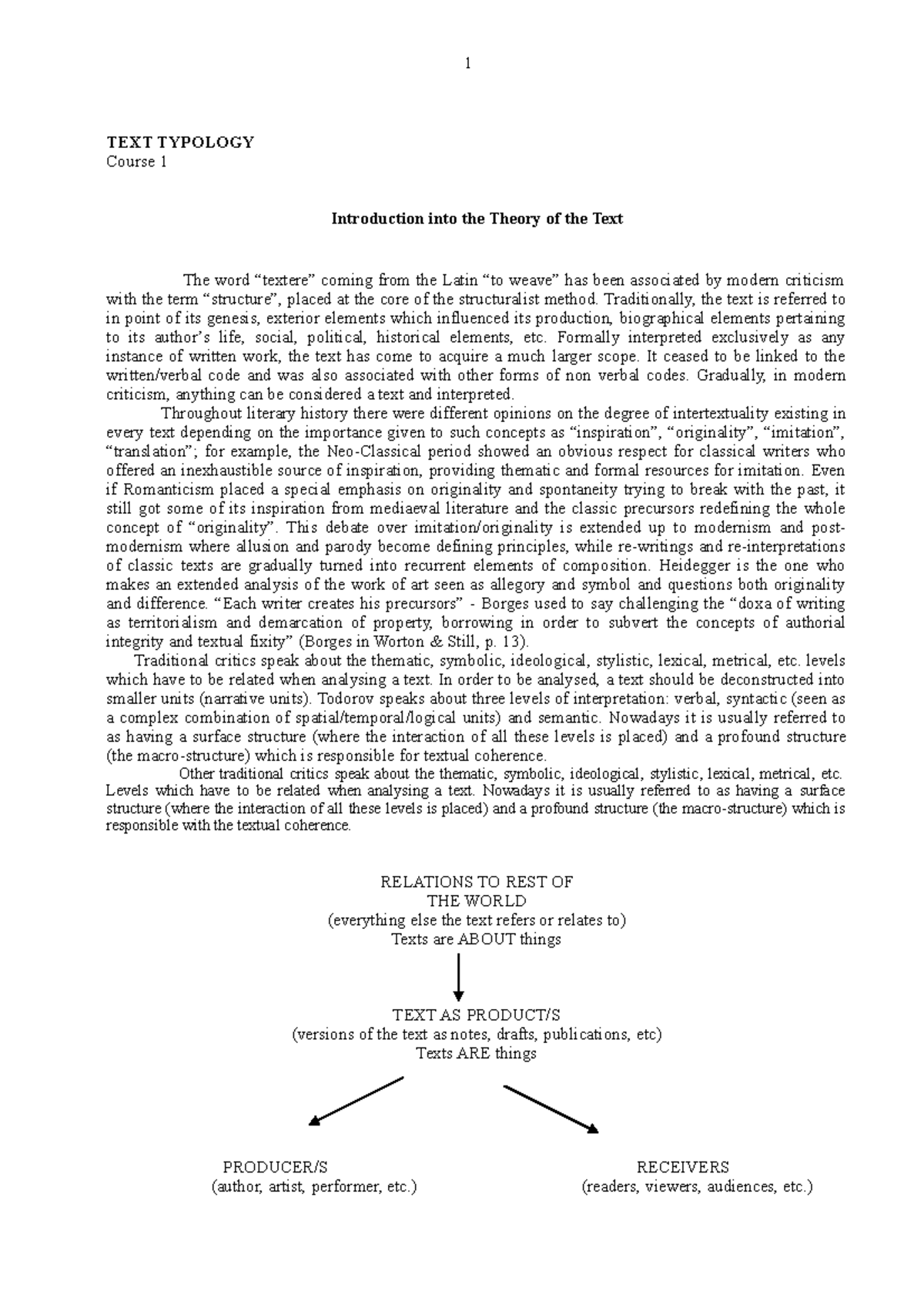 The theory of the text - Introduction - 1 TEXT TYPOLOGY Course 1 ...