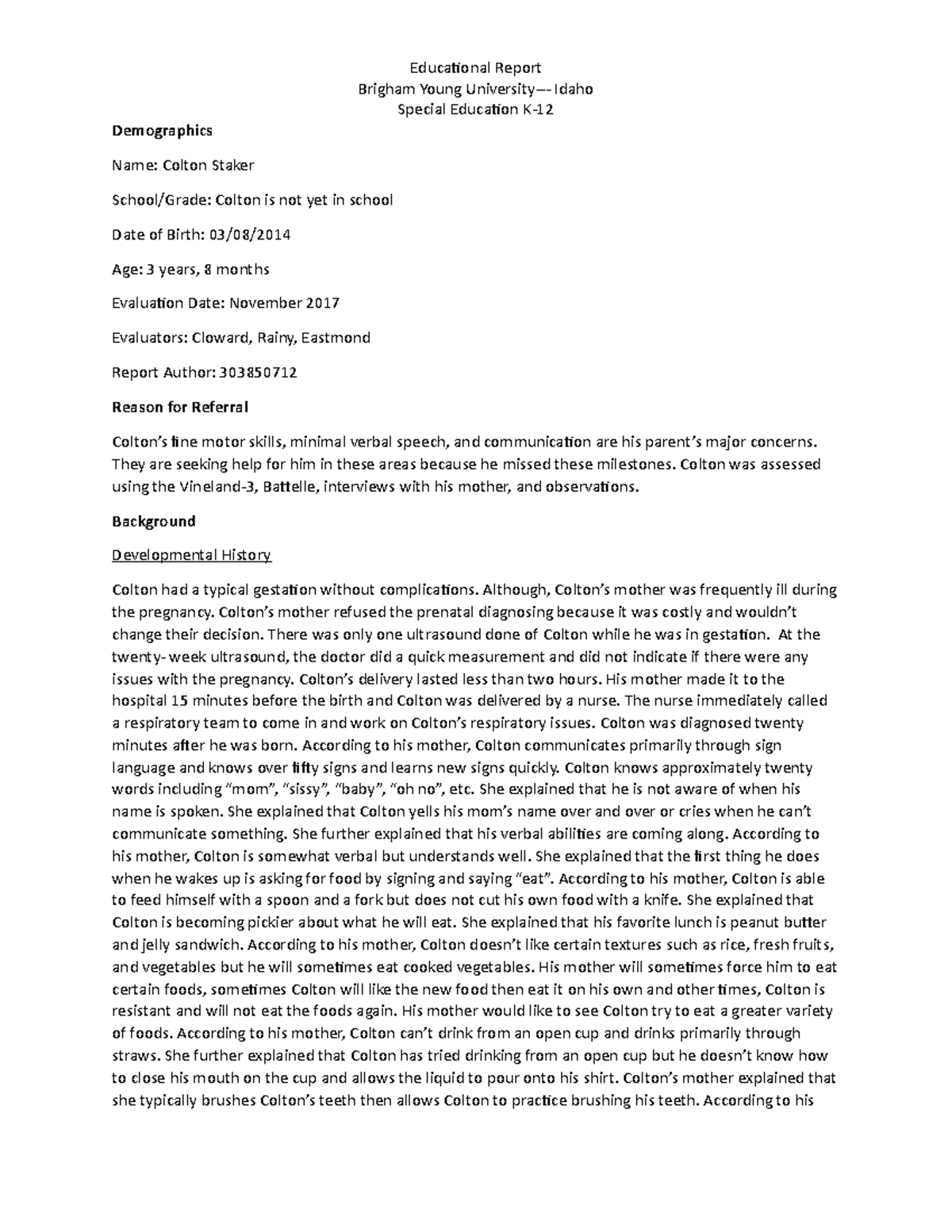 Colton Case Report - Grade: B+ - Brigham Young University- Idaho ...