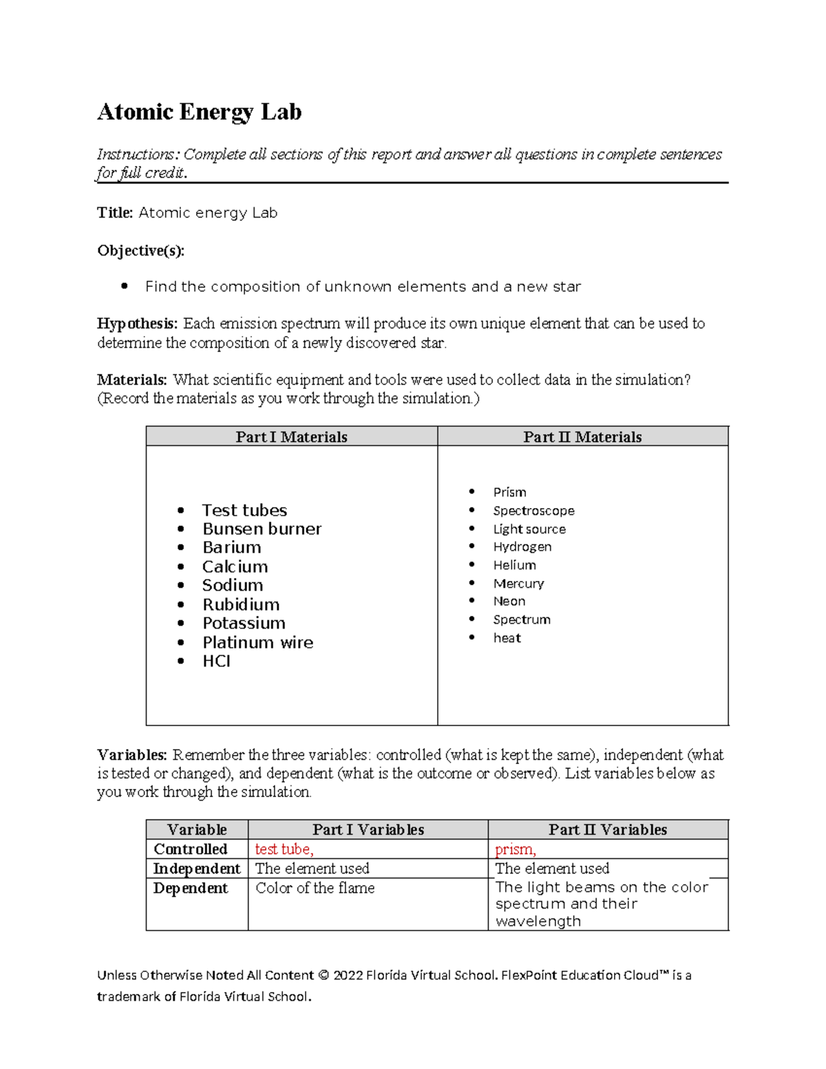 Atomic energy lab - Atomic Energy Lab Instructions: Complete all ...