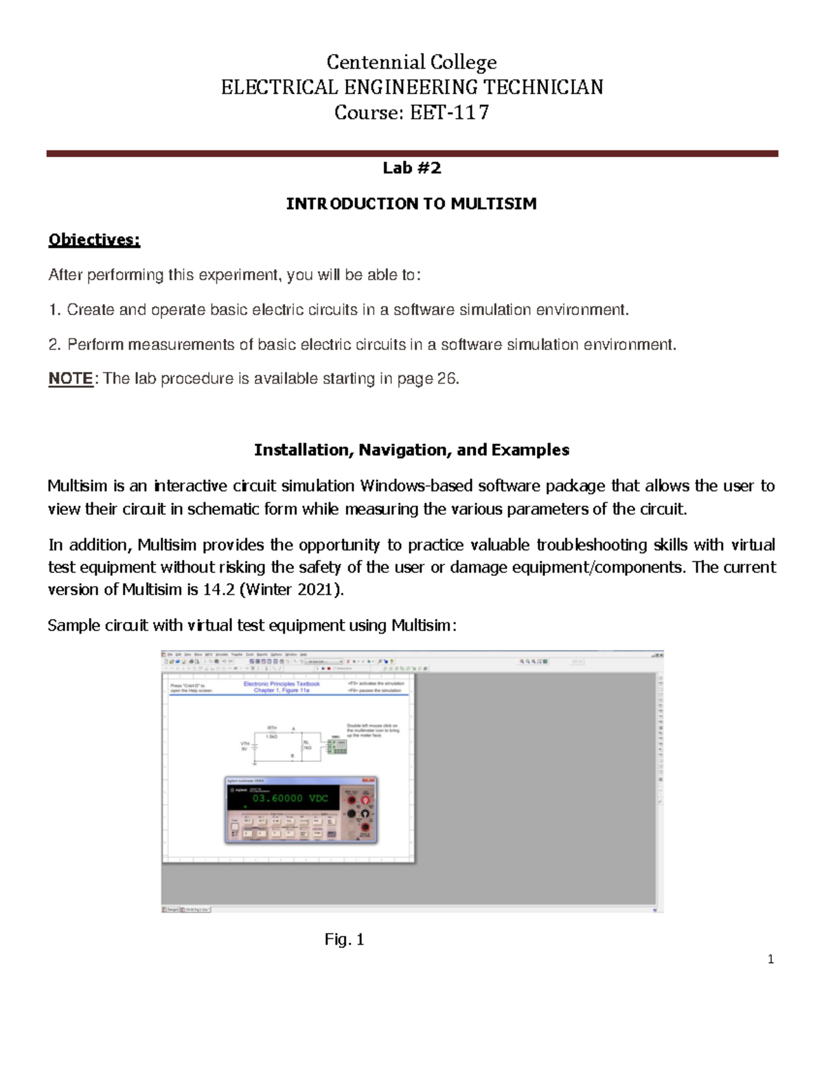EET-117 LAB 2 F21 - ev erythinh - Centennial College ELECTRICAL ...