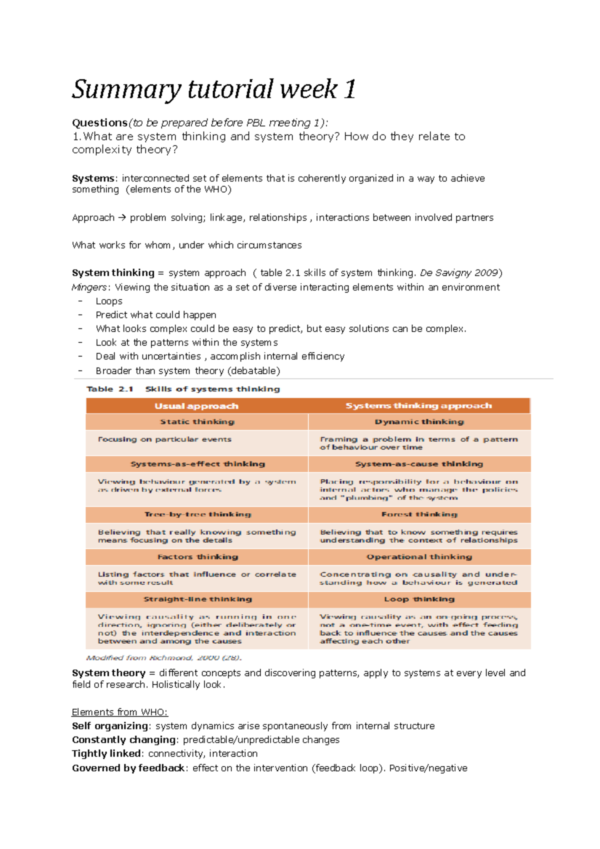 Summary tutorial case 1-4 - Summary tutorial week 1 Questions(to be ...