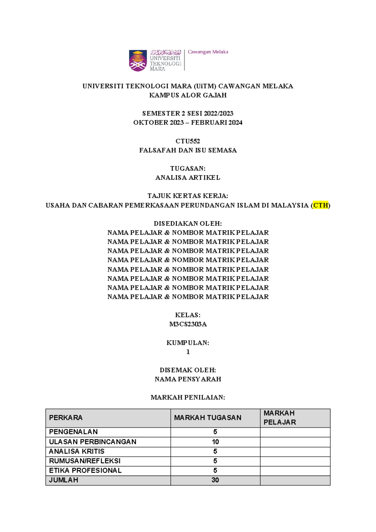 4. Template MUKA Hadapan - UNIVERSITI TEKNOLOGI MARA (UiTM) CAWANGAN ...