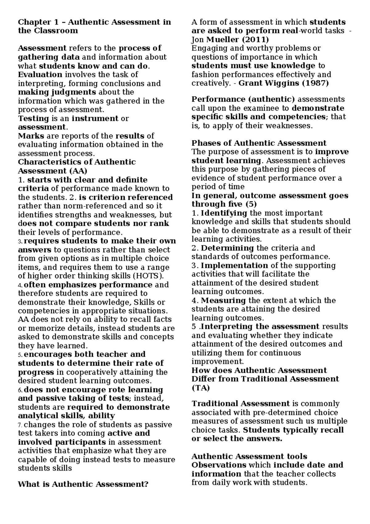 Authentic-Assessment-notes - Chapter 1 – Authentic Assessment in the ...