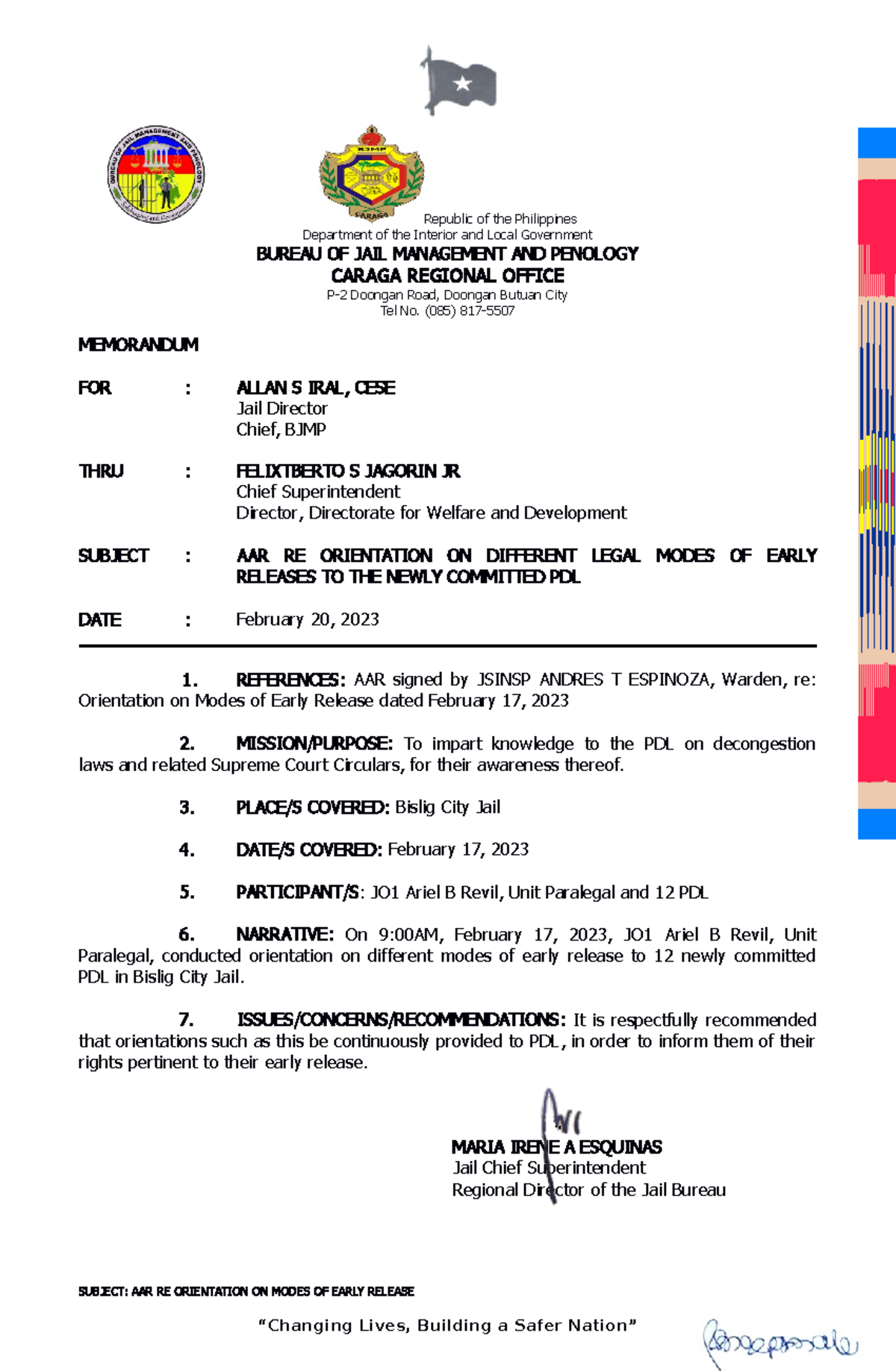 2.3.23 AAR Modes OF Early Release - Republic of the Philippines ...