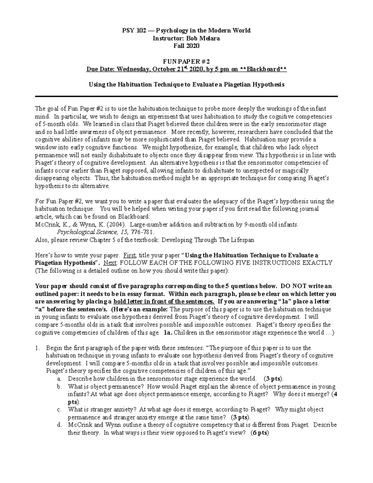 Fun Paper 2 Fall 2020 Psy 102 — Psychology In The Modern World Instructor Bob Melara Fall 
