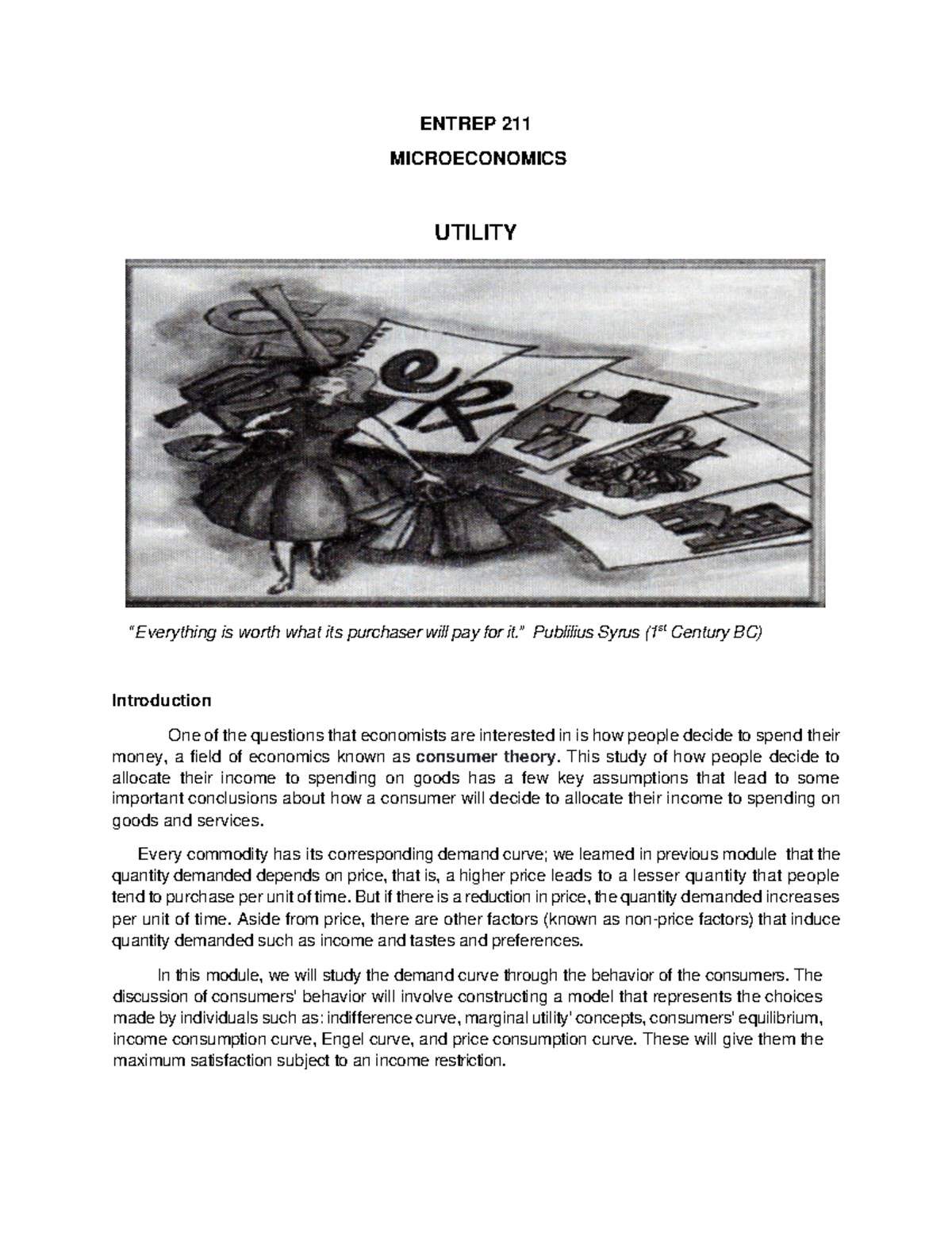 Entrep 211 Utility - Microeconomics - ENTREP 211 MICROECONOMICS UTILITY ...