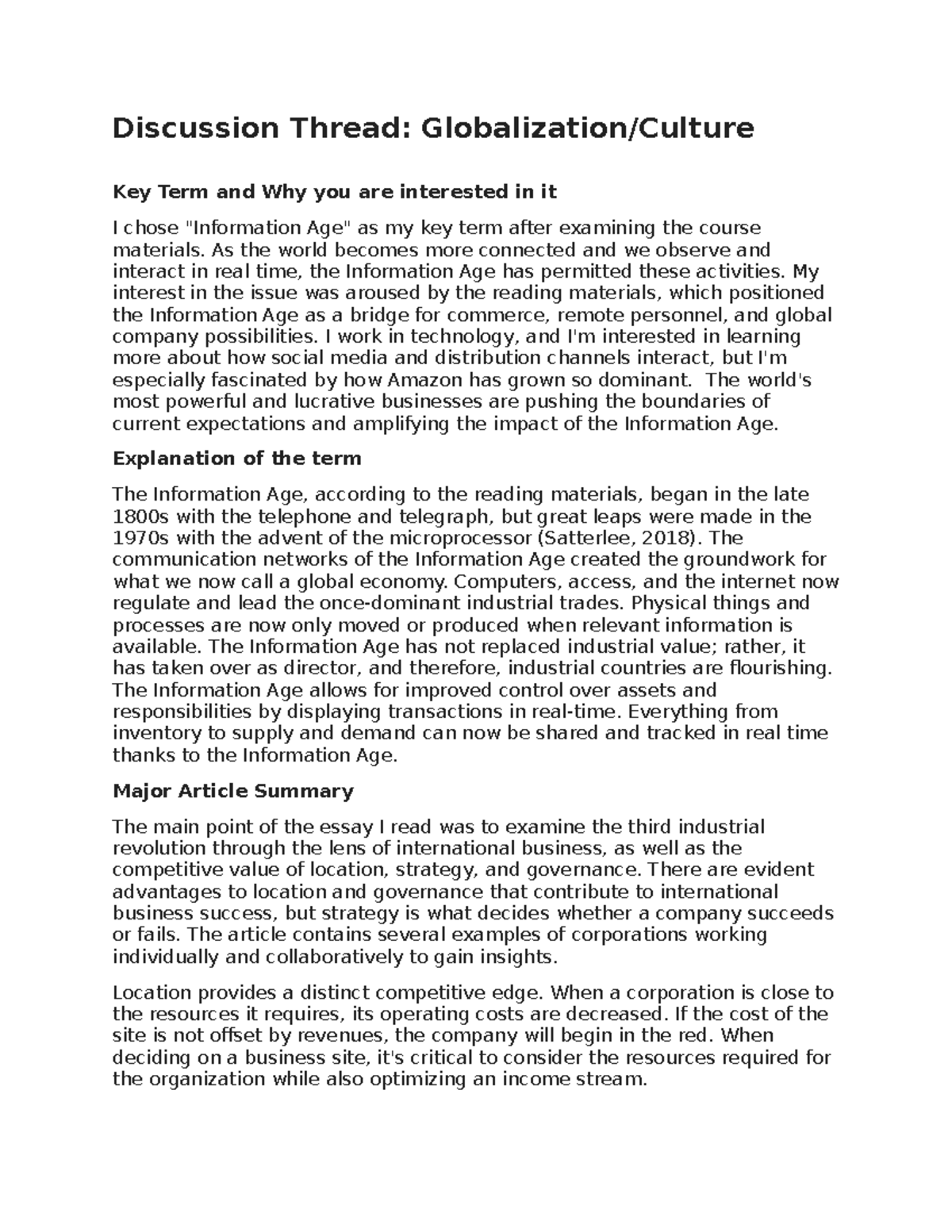 BUSI 604 Studocu Discussion Thread Globalization Culture - Discussion ...