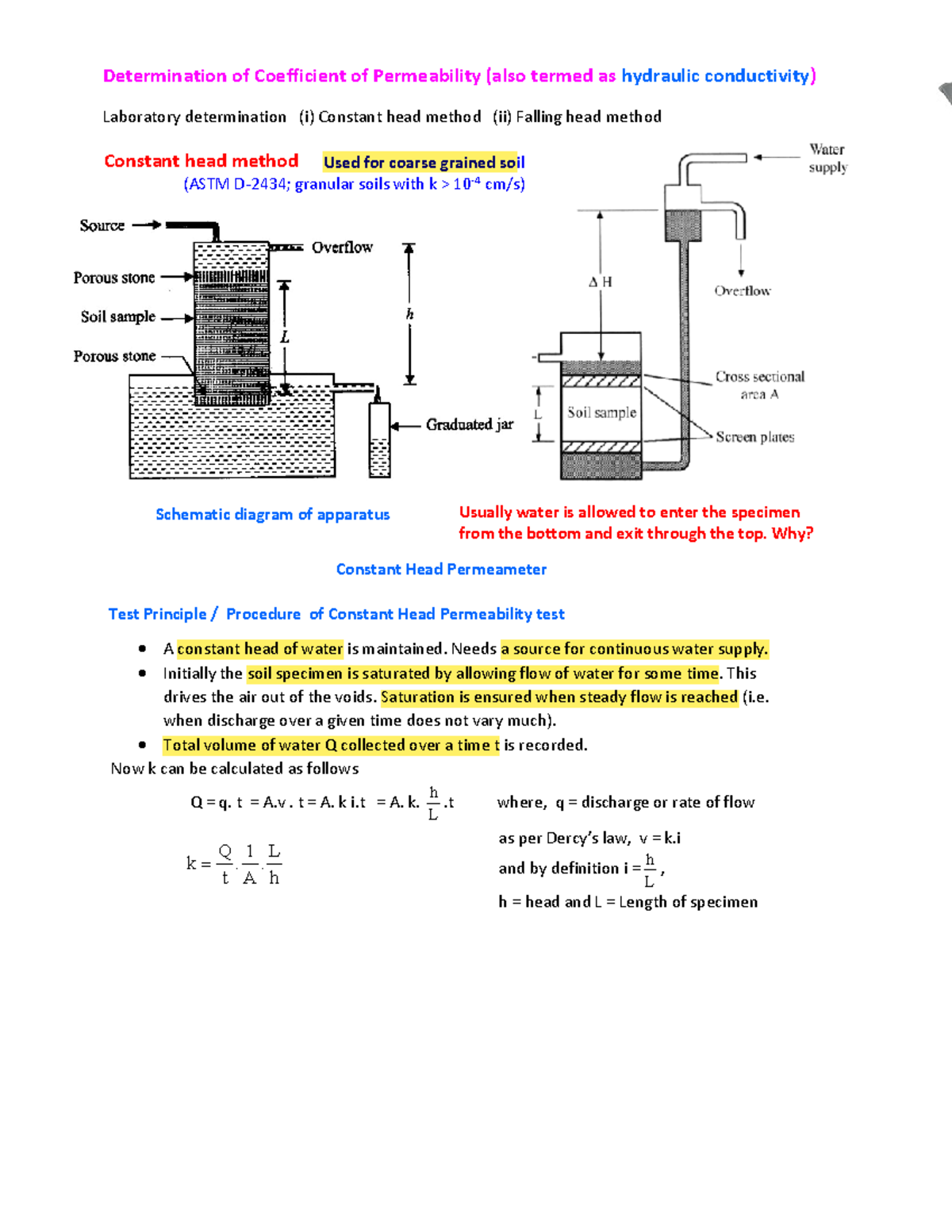 CE341 Lecture 07 Permeability - Determination of Coefficient of ...