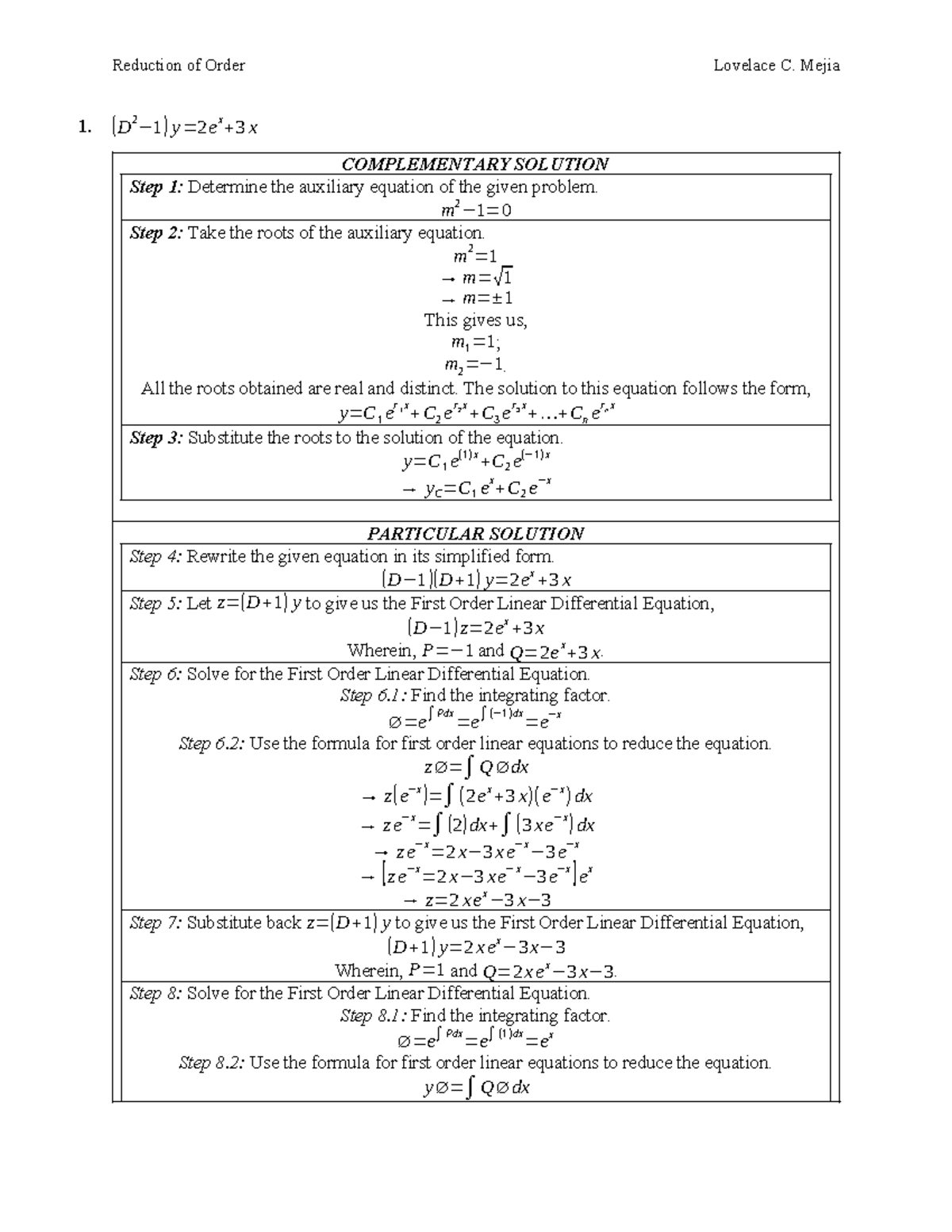 Reduction of Order - Differential Equations Practice Problems with ...