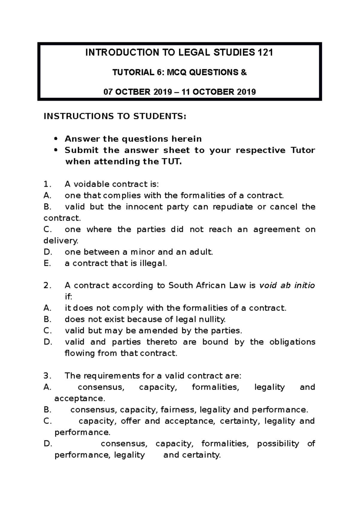 Intro legal studies Tutorial 6 - INTRODUCTION TO LEGAL STUDIES 121 ...
