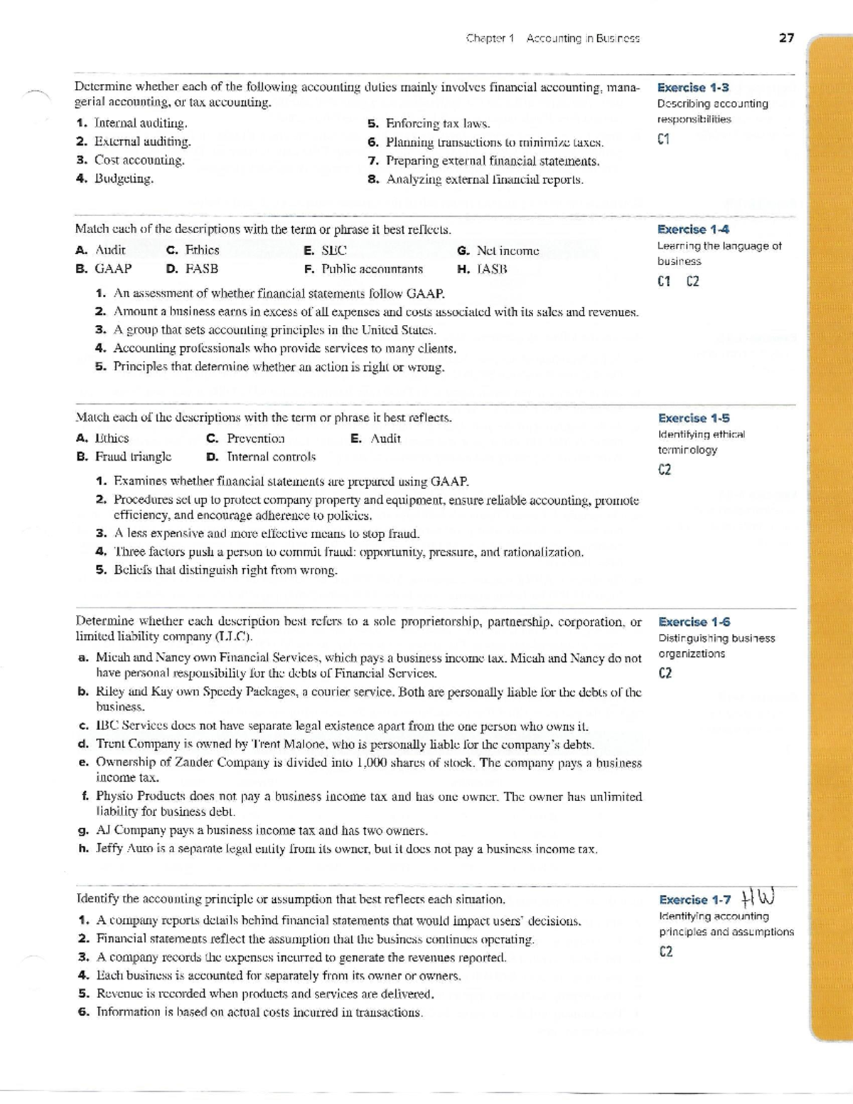 Chapter 1 - Text Exercises 1 - ACNT 2332 - Studocu