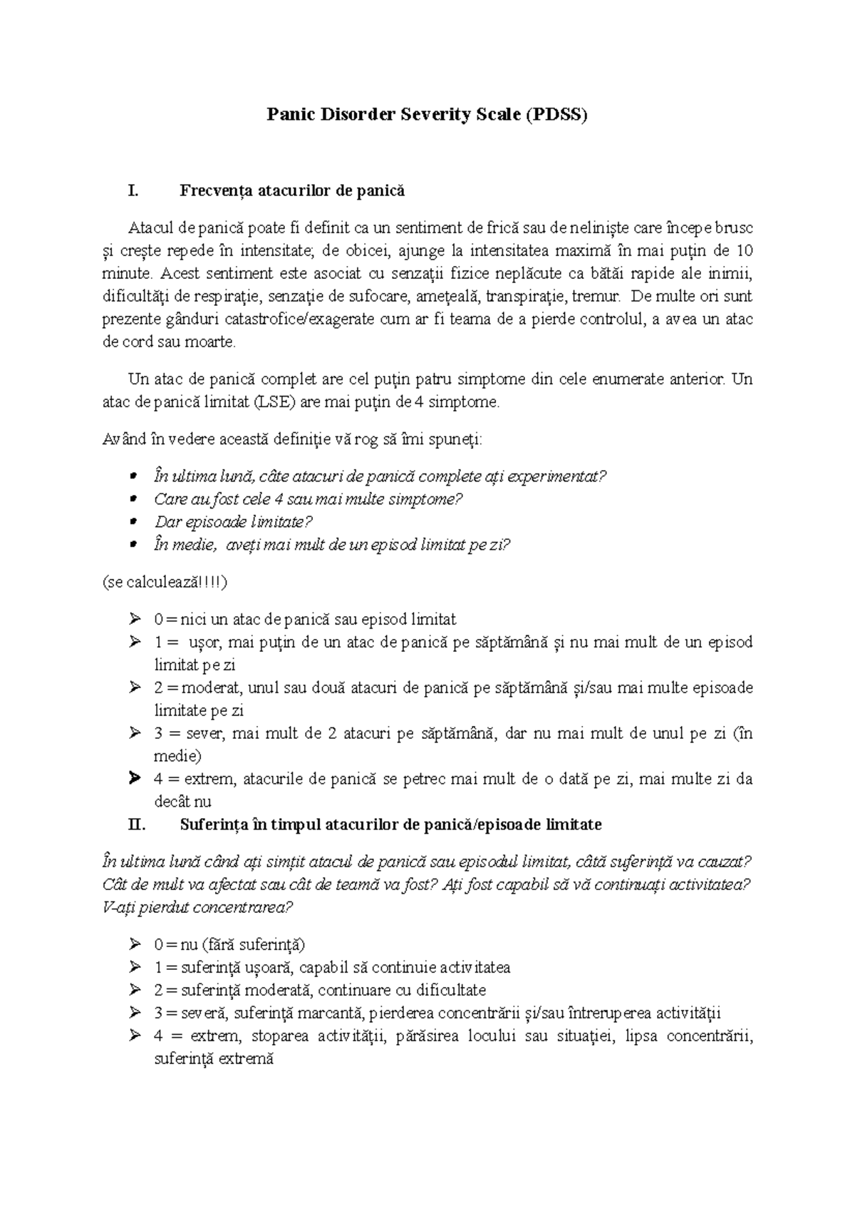 Panic Disorder Severity Scale (PDSS) itemi - Panic Disorder Severity ...