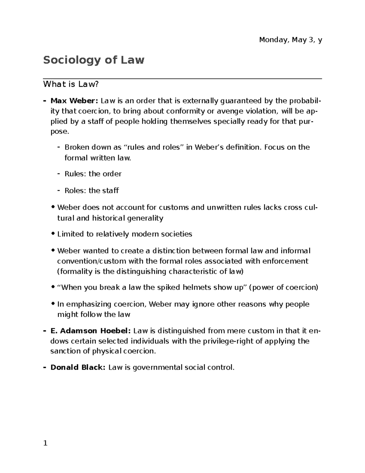 SOC 350 - Lecture Notes and study guide - Sociology of Law What is Law ...