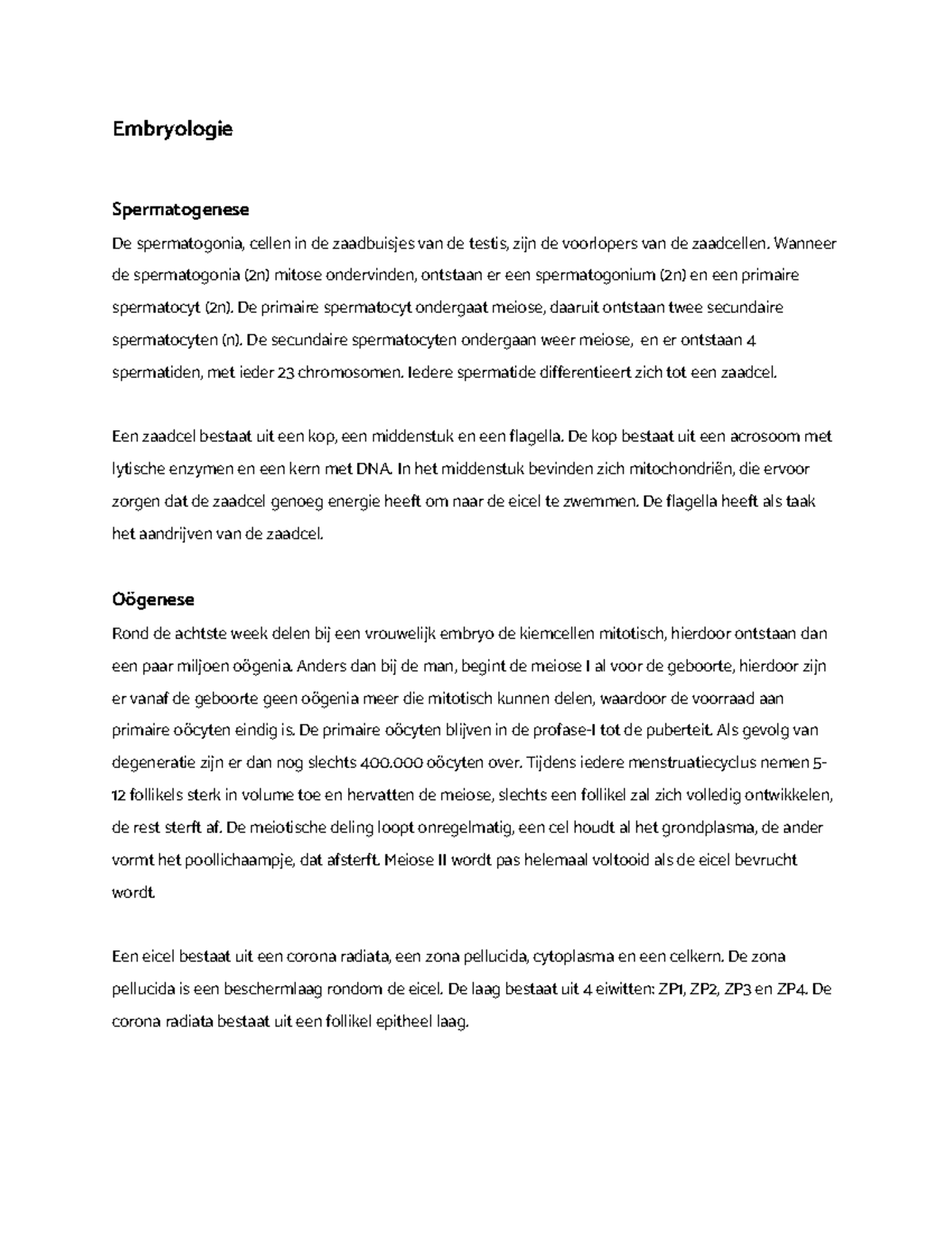 Embryologie - Embryologie Spermatogenese De spermatogonia, cellen in de ...