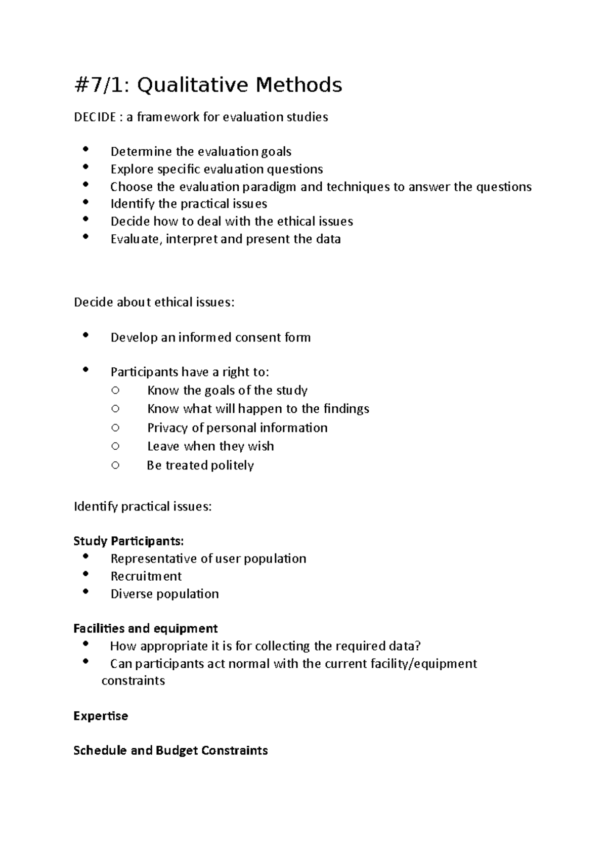 7-1 Qualitiative Methods - #7/1: Qualitative Methods DECIDE : a ...