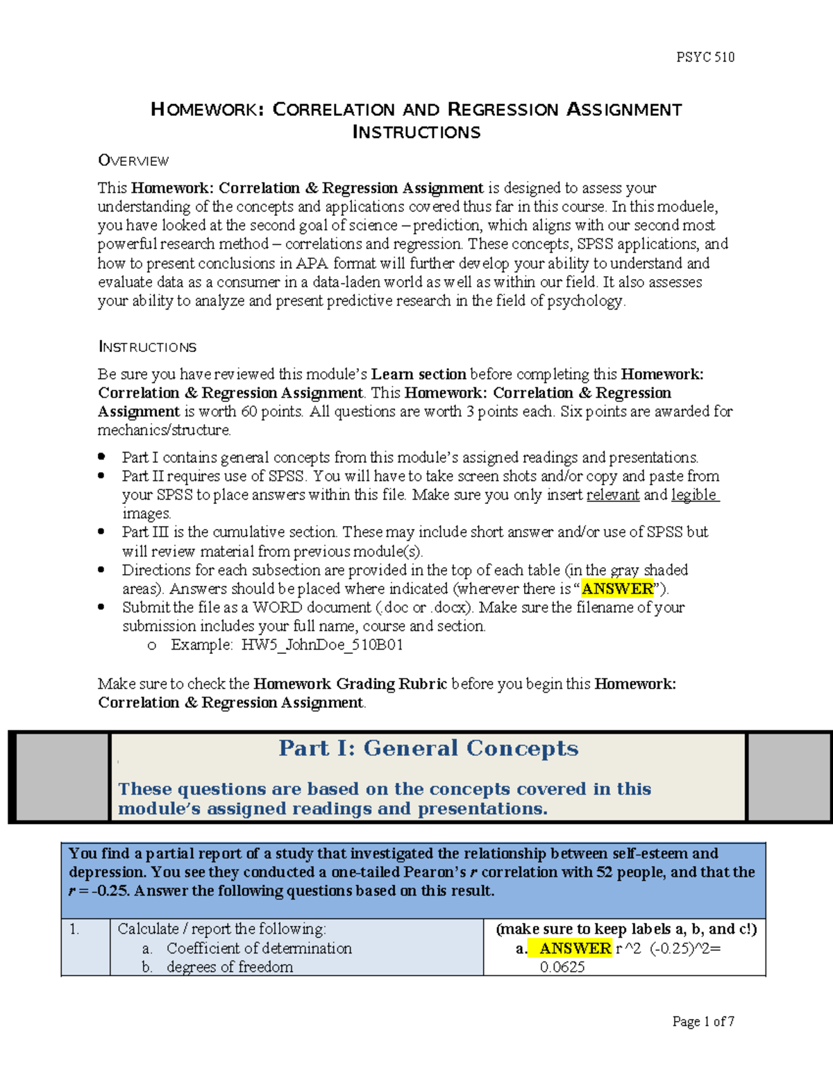 HW5 510D10 - Homework help - HOMEWORK: CORRELATION AND REGRESSION ASSIGNMENT INSTRUCTIONS ...