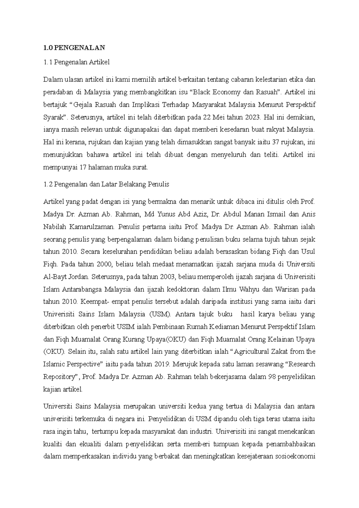 Ulasan Artikel Rasuah Dalam Masyarakat Malaysia - 1 PENGENALAN 1 ...