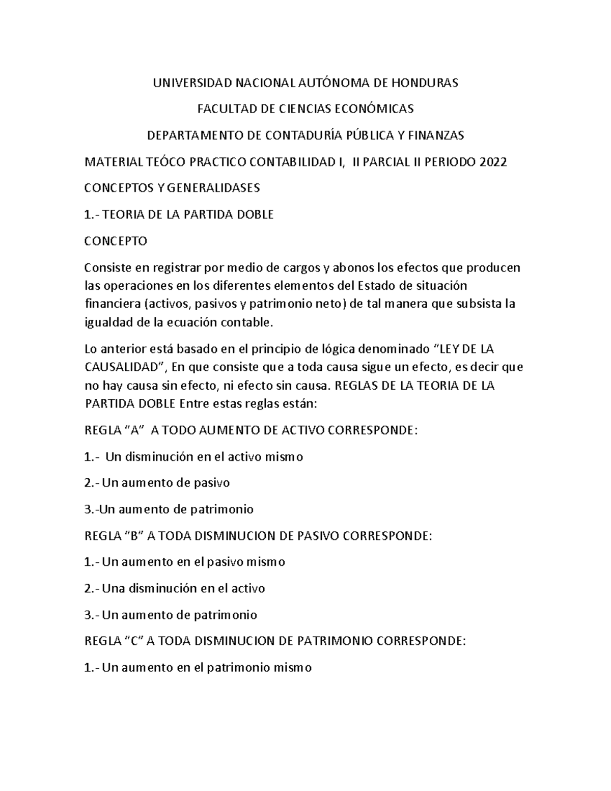 Material II Parcial Conta I - UNIVERSIDAD NACIONAL AUT”NOMA DE HONDURAS FACULTAD DE CIENCIAS ...